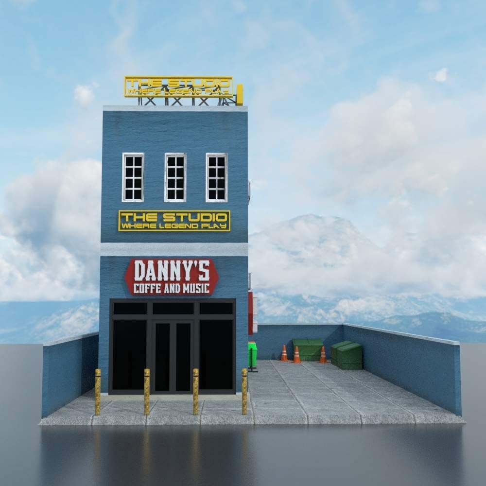 Street with Commercial Building and Store - 3D Model by eboldstudio