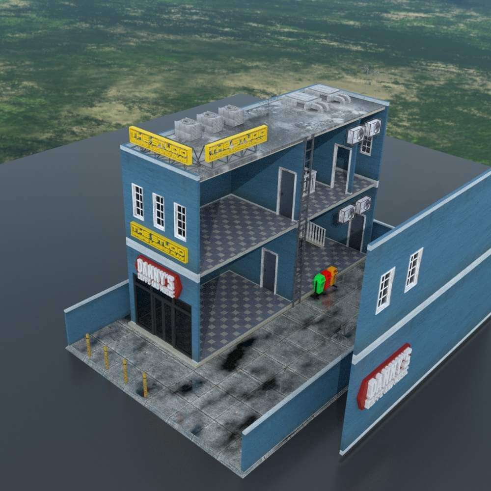 Street with Commercial Building and Store - 3D Model by eboldstudio