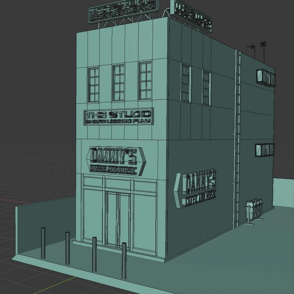 Street with Commercial Building and Store - 3D Model by eboldstudio