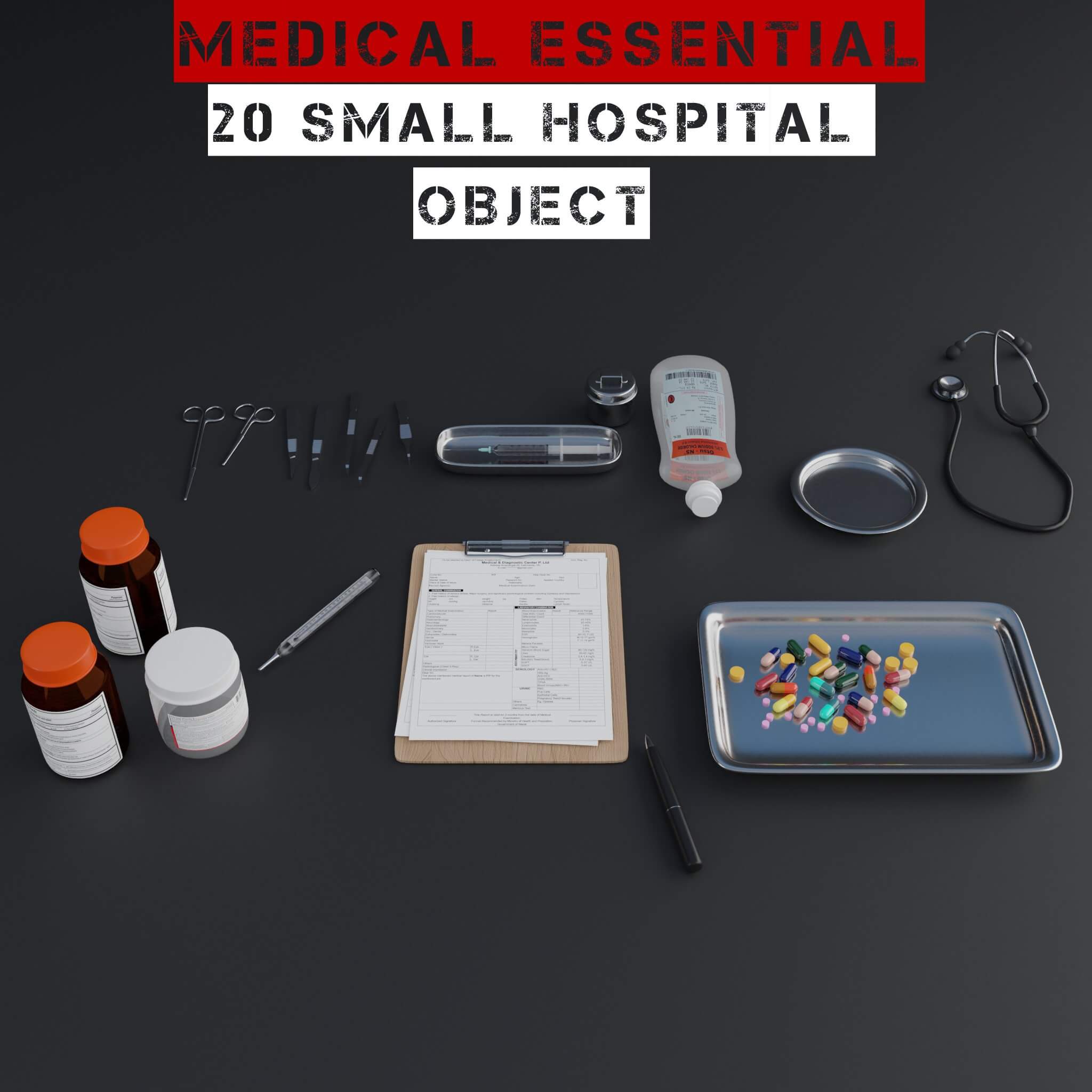 Medical Essentials - 20 Small Object in Hospital 3D Model by eboldstudio