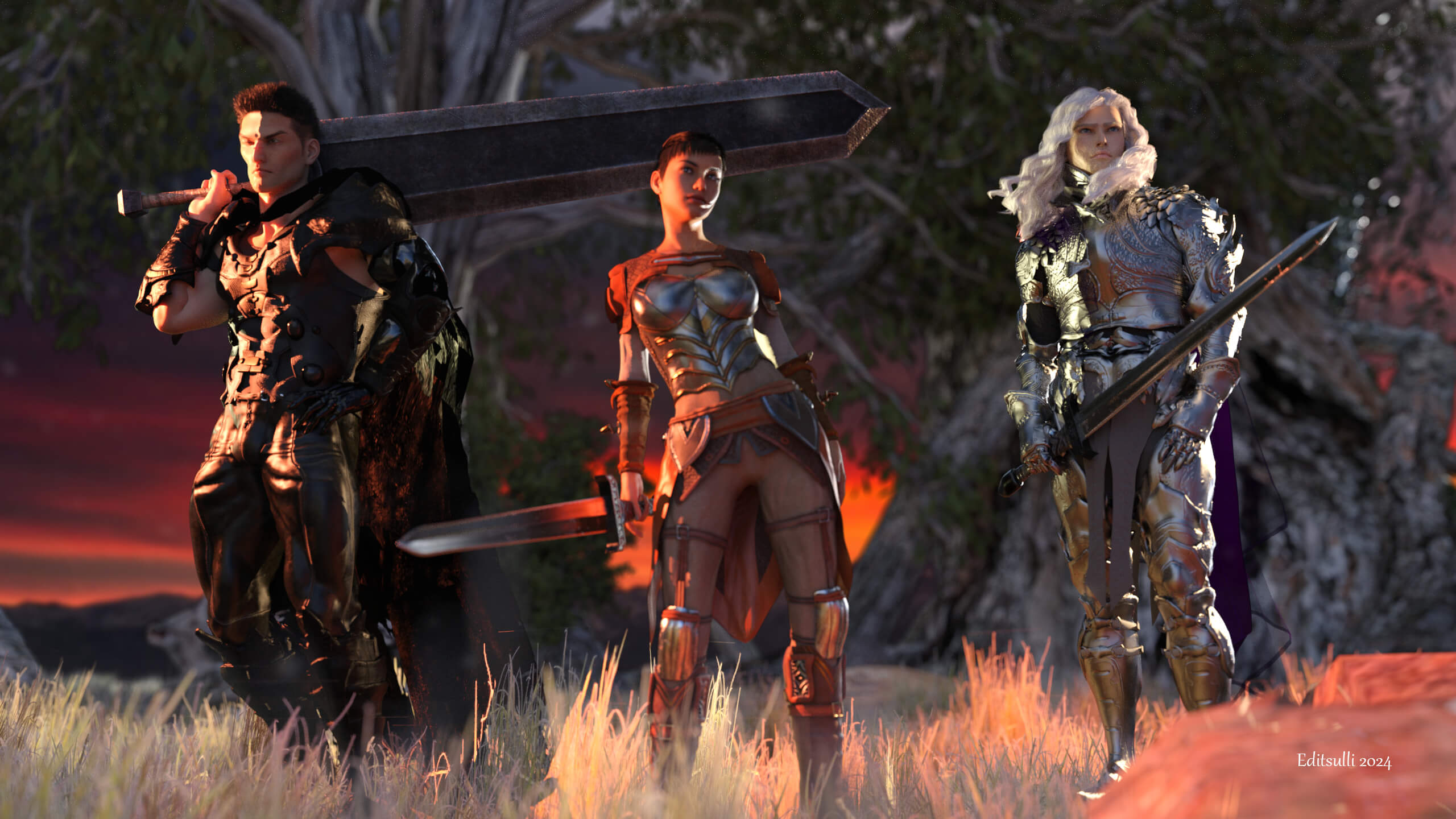 Guts, Casca, and Griffith 3D Render, Digital Art by editsulli