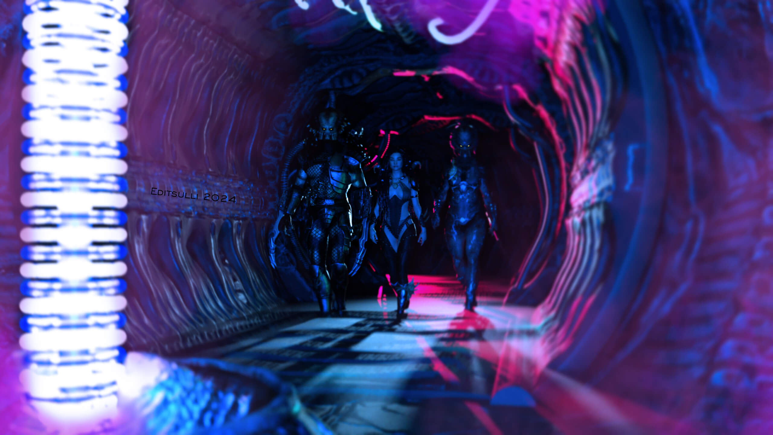 Machiko and the Predators 3D Render, Digital Art by editsulli