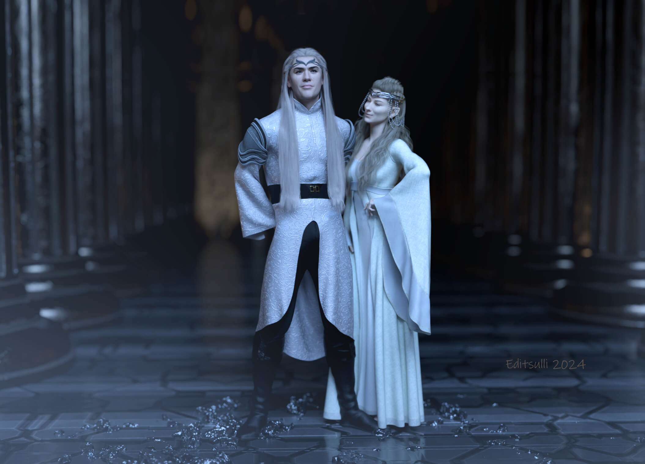 Powerful Elf Couple 3D Render, Digital Art by editsulli