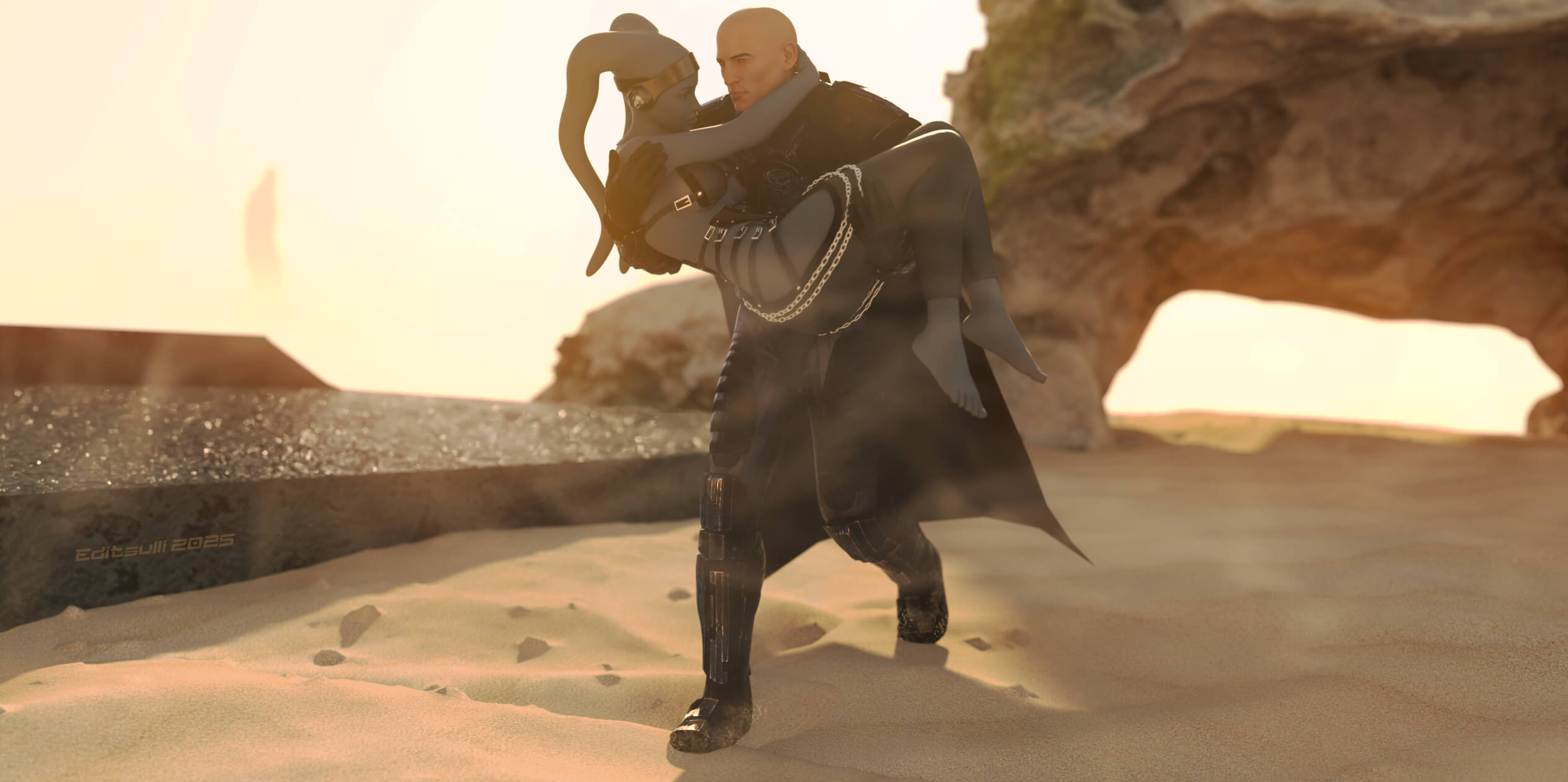 The Rescue of Eleena Daru 3D Render, Digital Art by editsulli