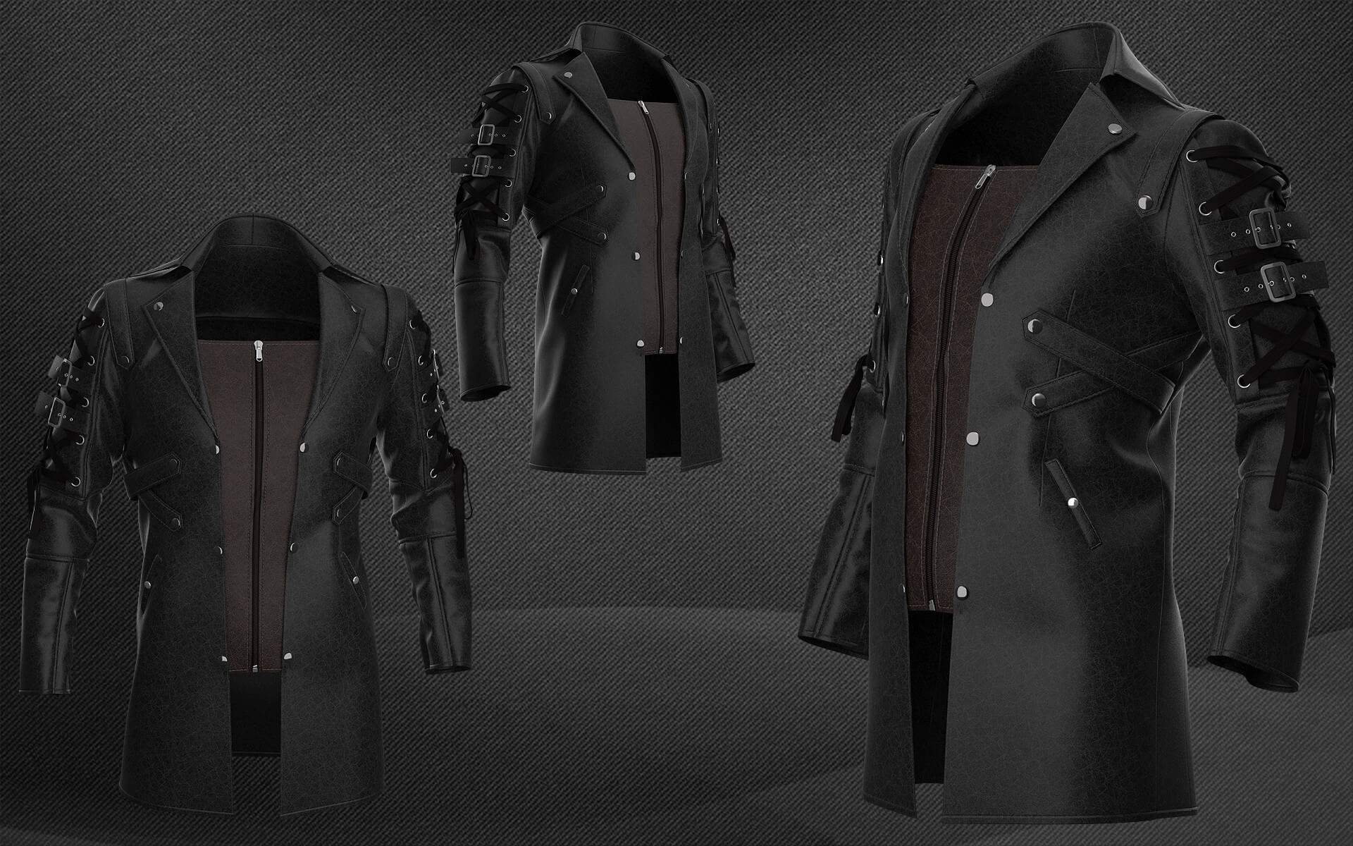 Mens Steampunk Leather Trench Coat - 3D Model by EdwardM