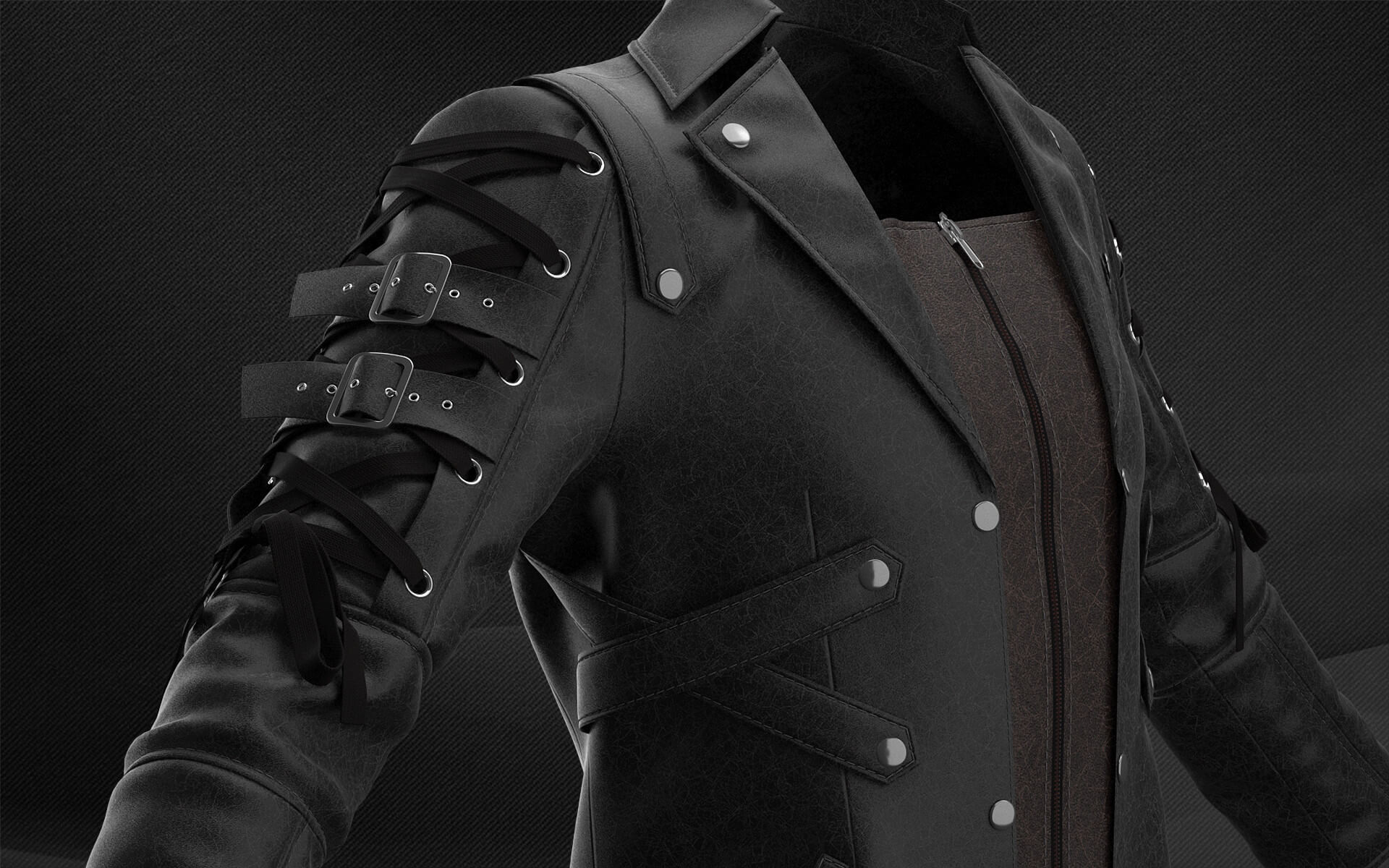 Mens Steampunk Leather Trench Coat - 3D Model by EdwardM