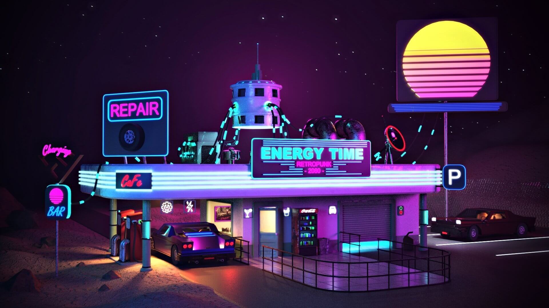 RetroCyberPunkoWave 3D Render, Digital Art by Egarshan