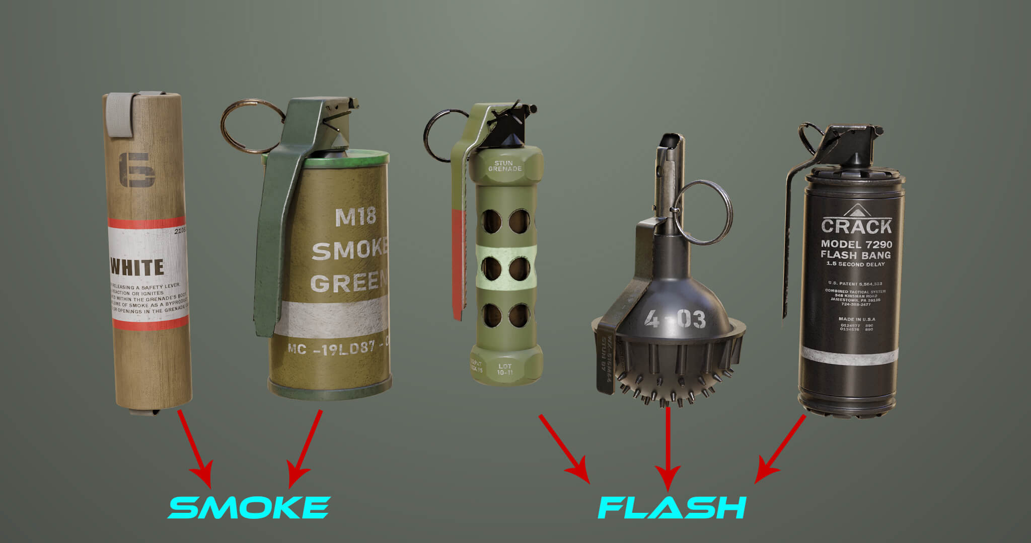 10 Grenades Single Mat All PBR Unity UE Textures - 3D Model by Eight Vertex