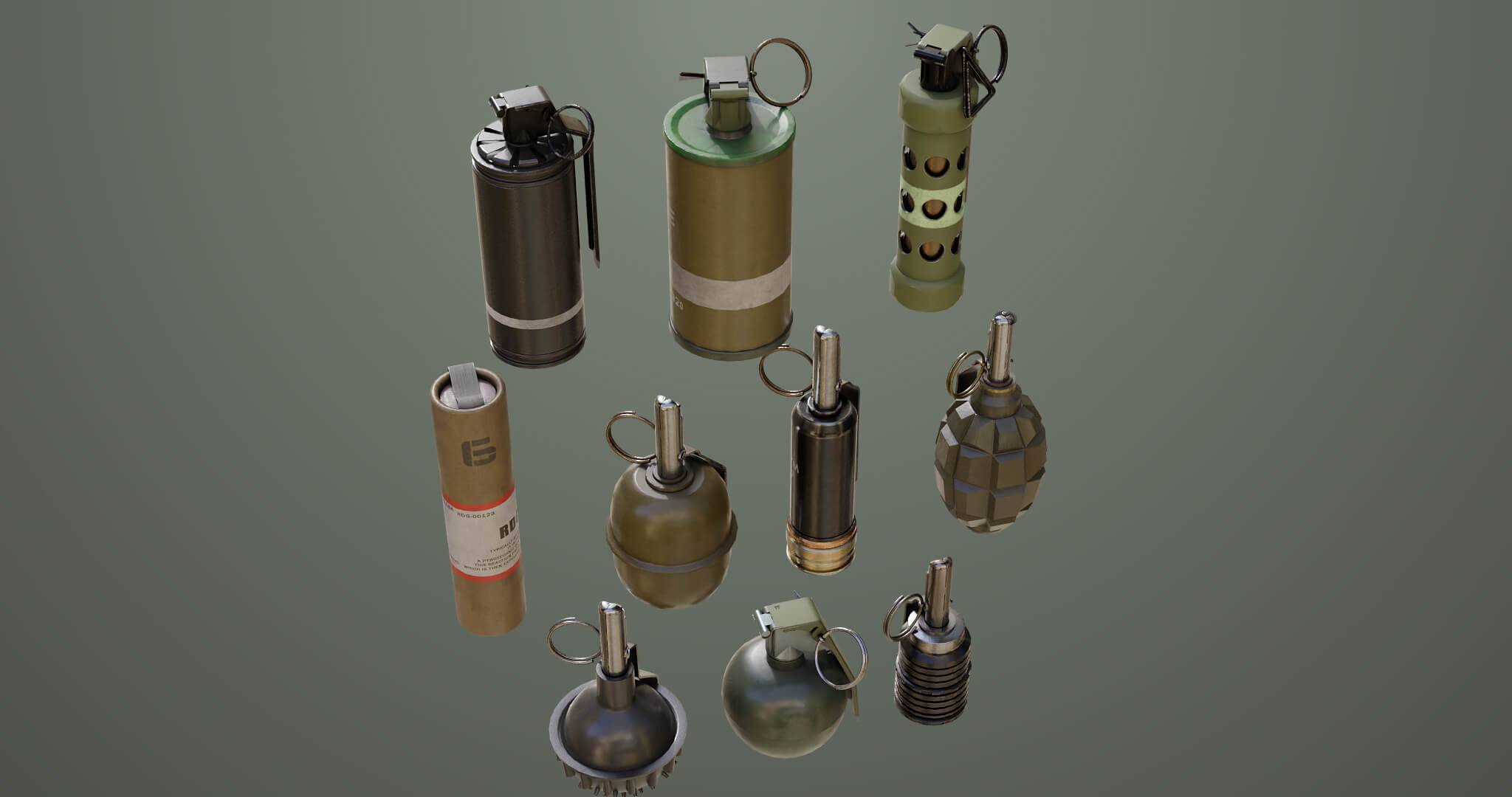 10 Grenades Single Mat All PBR Unity UE Textures - 3D Model by Eight Vertex