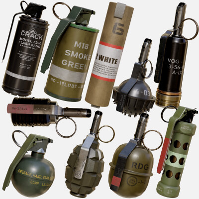 10 Grenades Single Mat All PBR Unity UE Textures - 3D Model by Eight Vertex