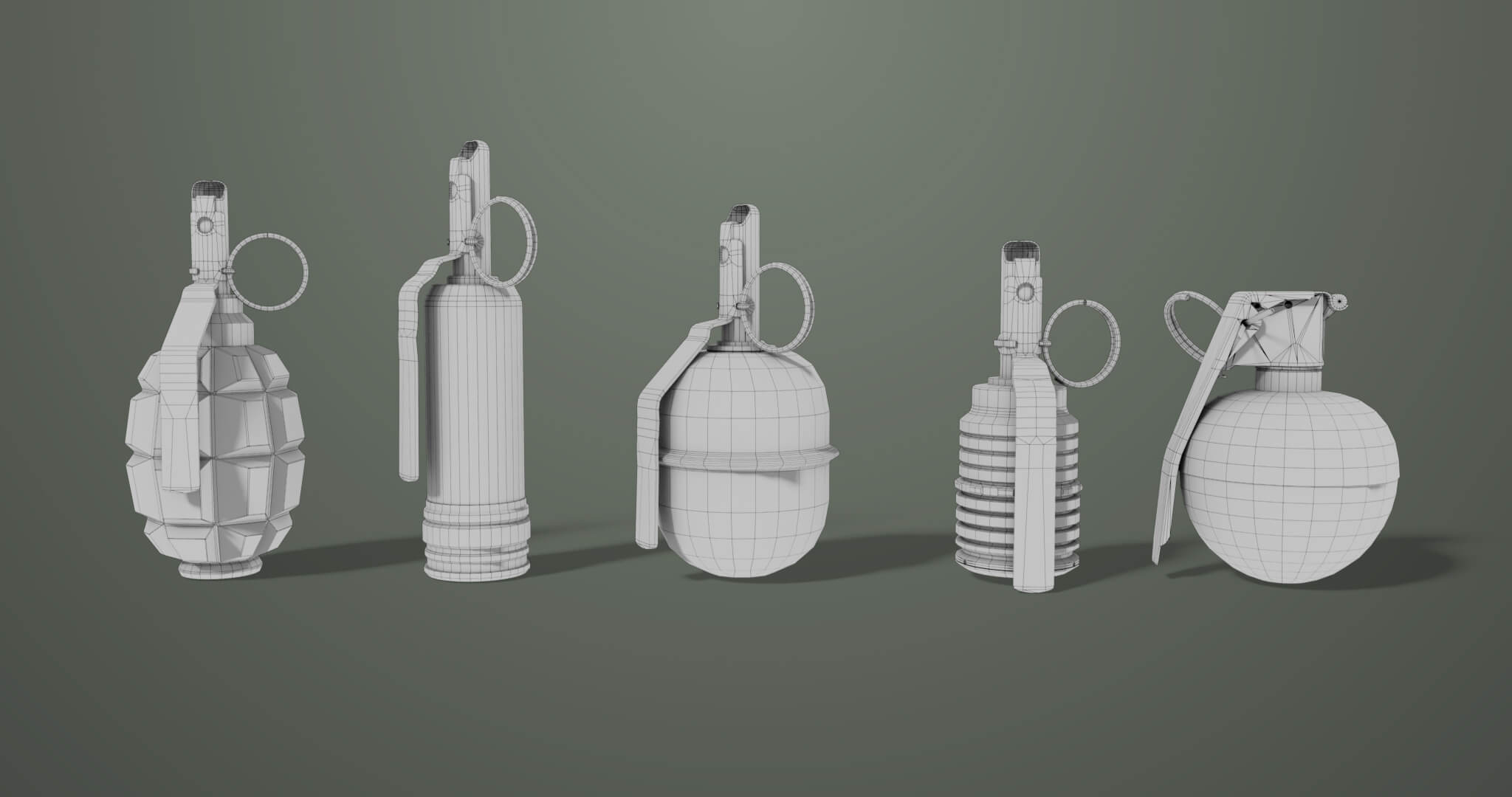 5 Fragmentation Grenades Single Mat All PBR Unity UE Texture - 3D Model ...