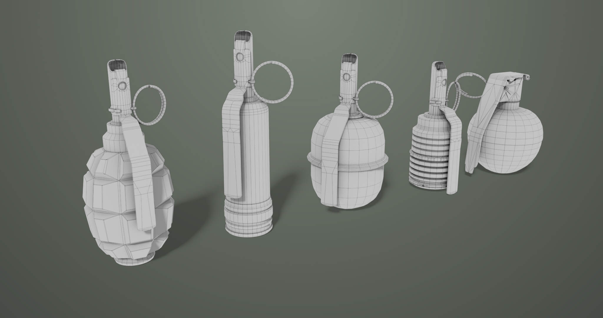 5 Fragmentation Grenades Single Mat All PBR Unity UE Texture - 3D Model by Eight Vertex