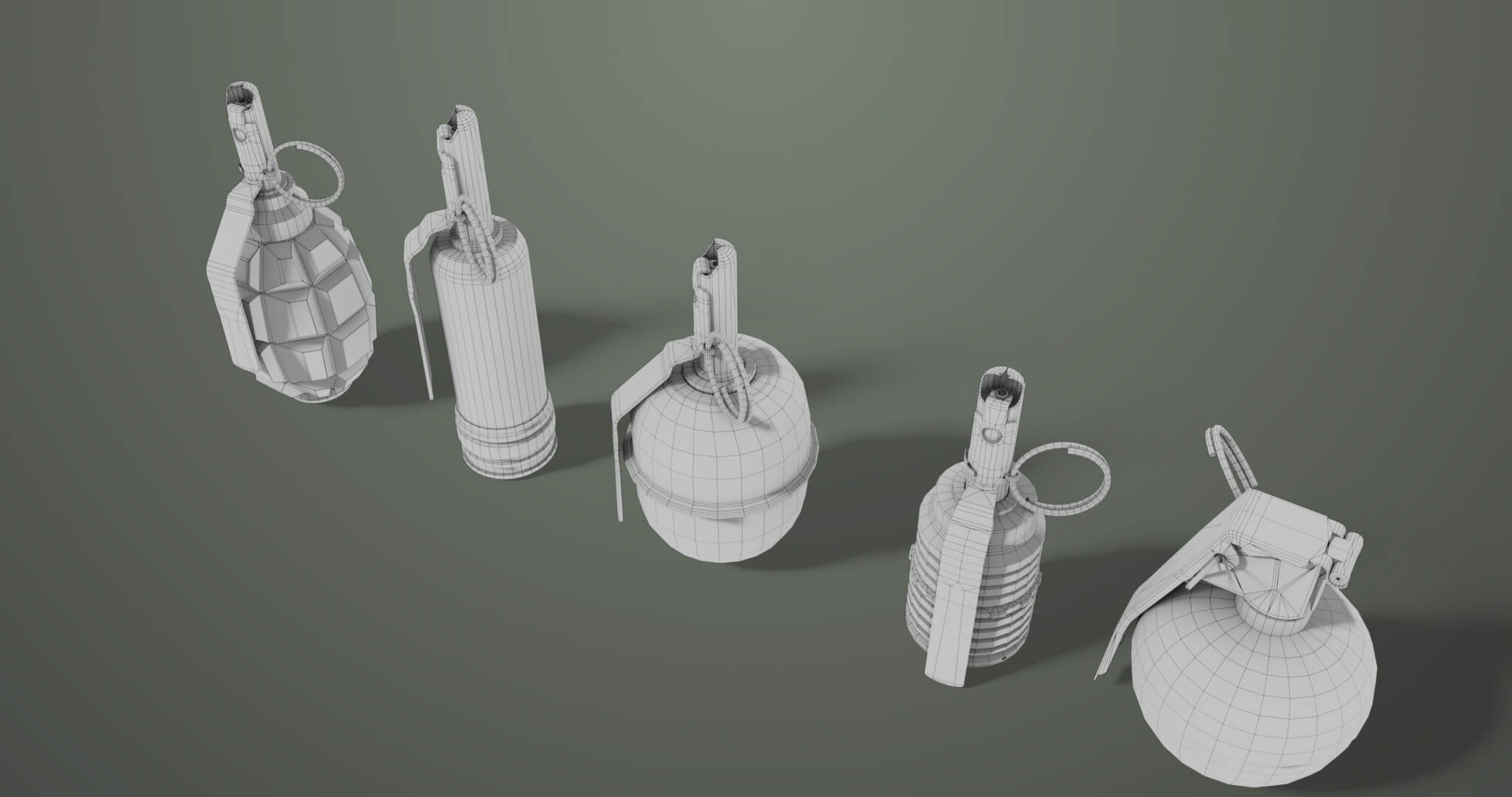 5 Fragmentation Grenades Single Mat All PBR Unity UE Texture - 3D Model by Eight Vertex