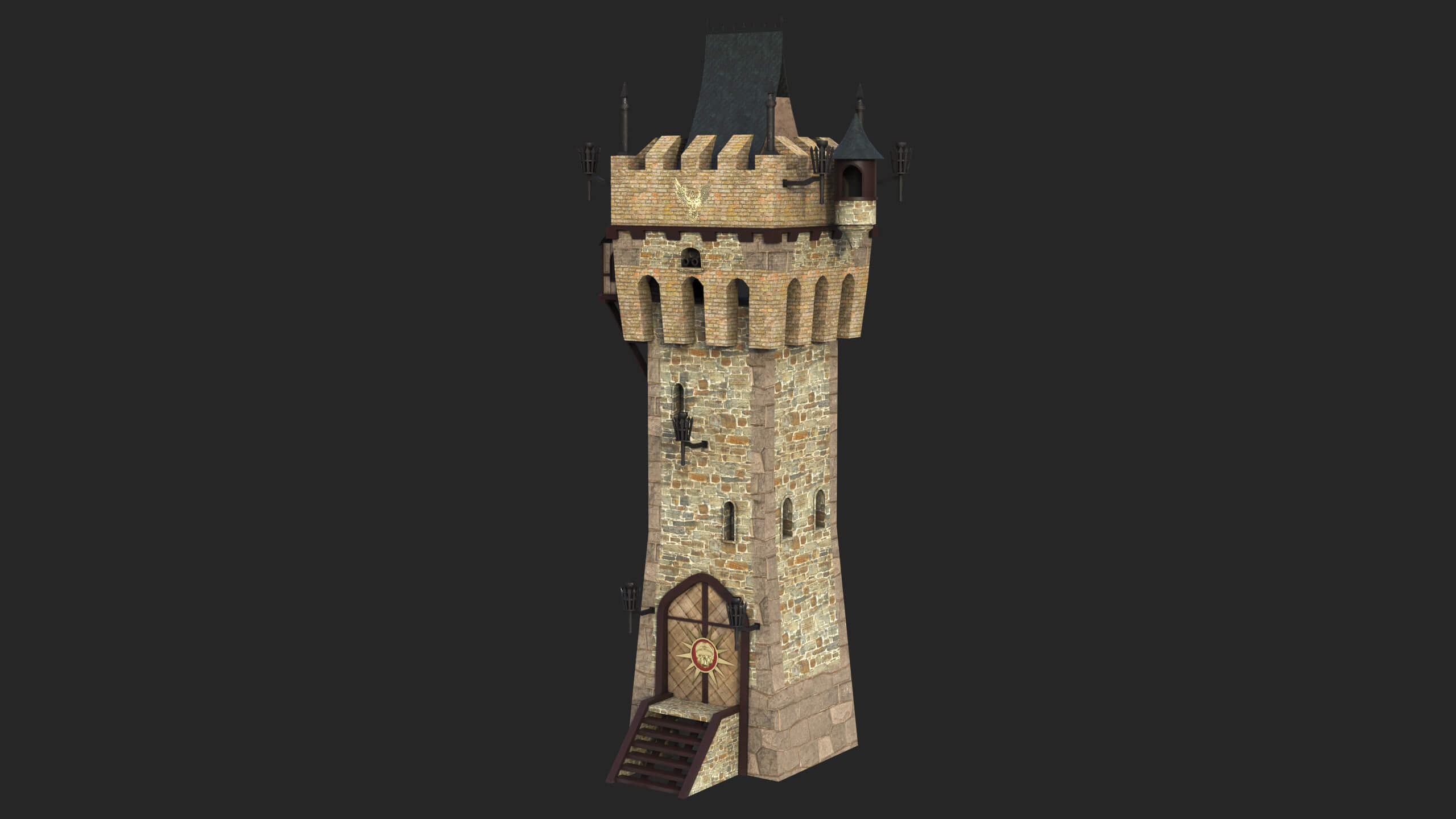 Castle Watch Tower 01 All PBR Unity UE Textures Included - 3D Model by ...