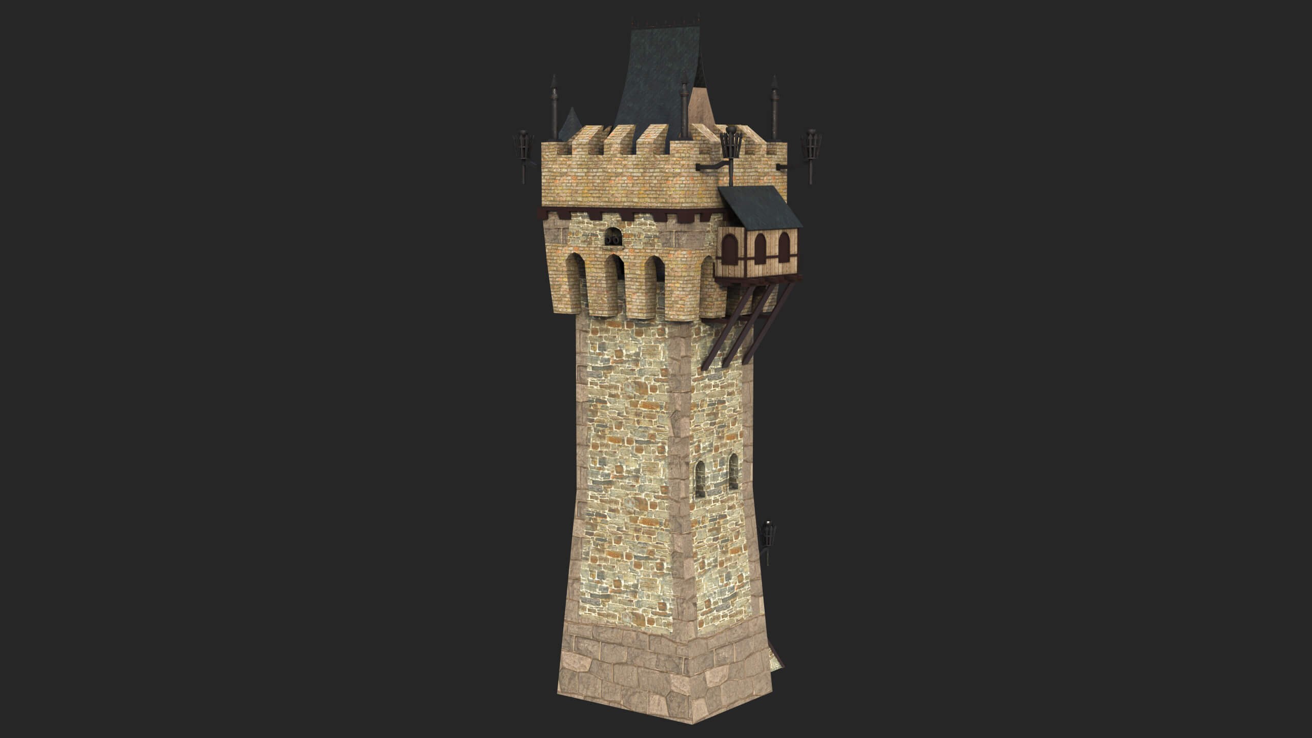 Castle Watch Tower 01 All PBR Unity UE Textures Included - 3D Model by ...