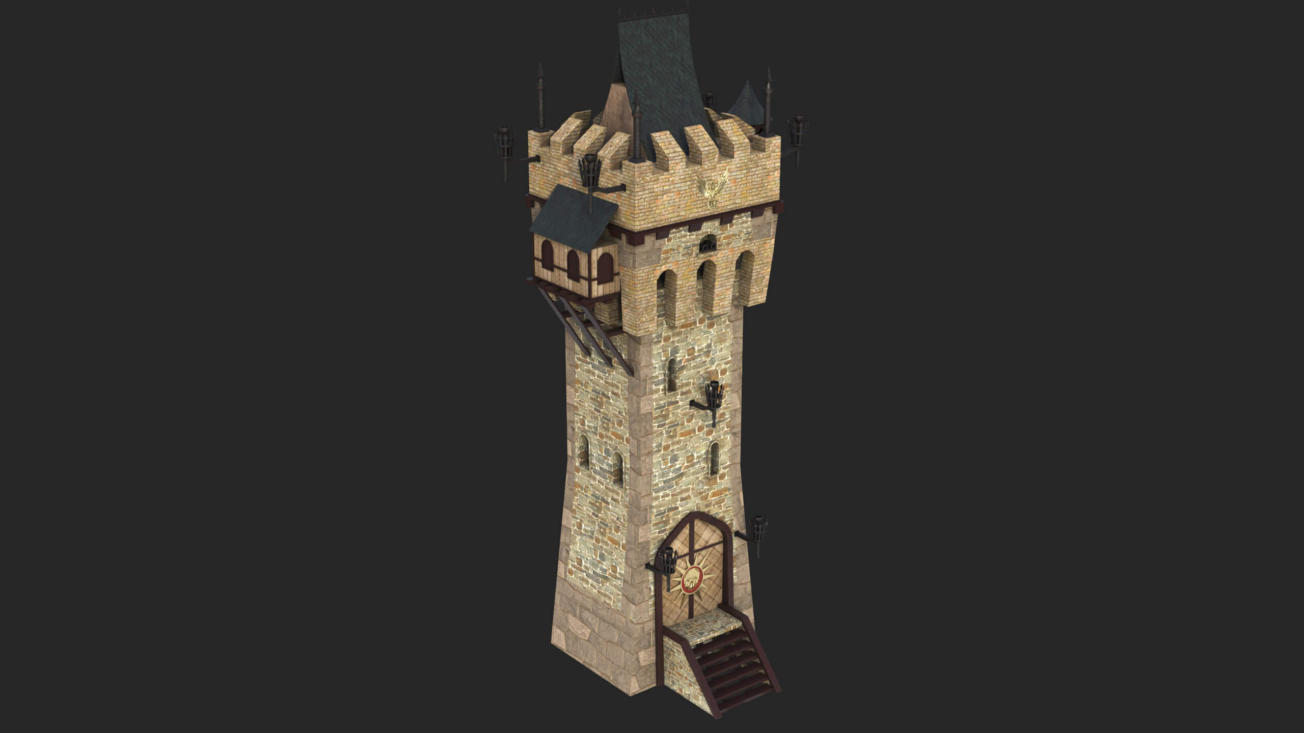 Castle Watch Tower 01 All PBR Unity UE Textures Included - 3D Model by ...
