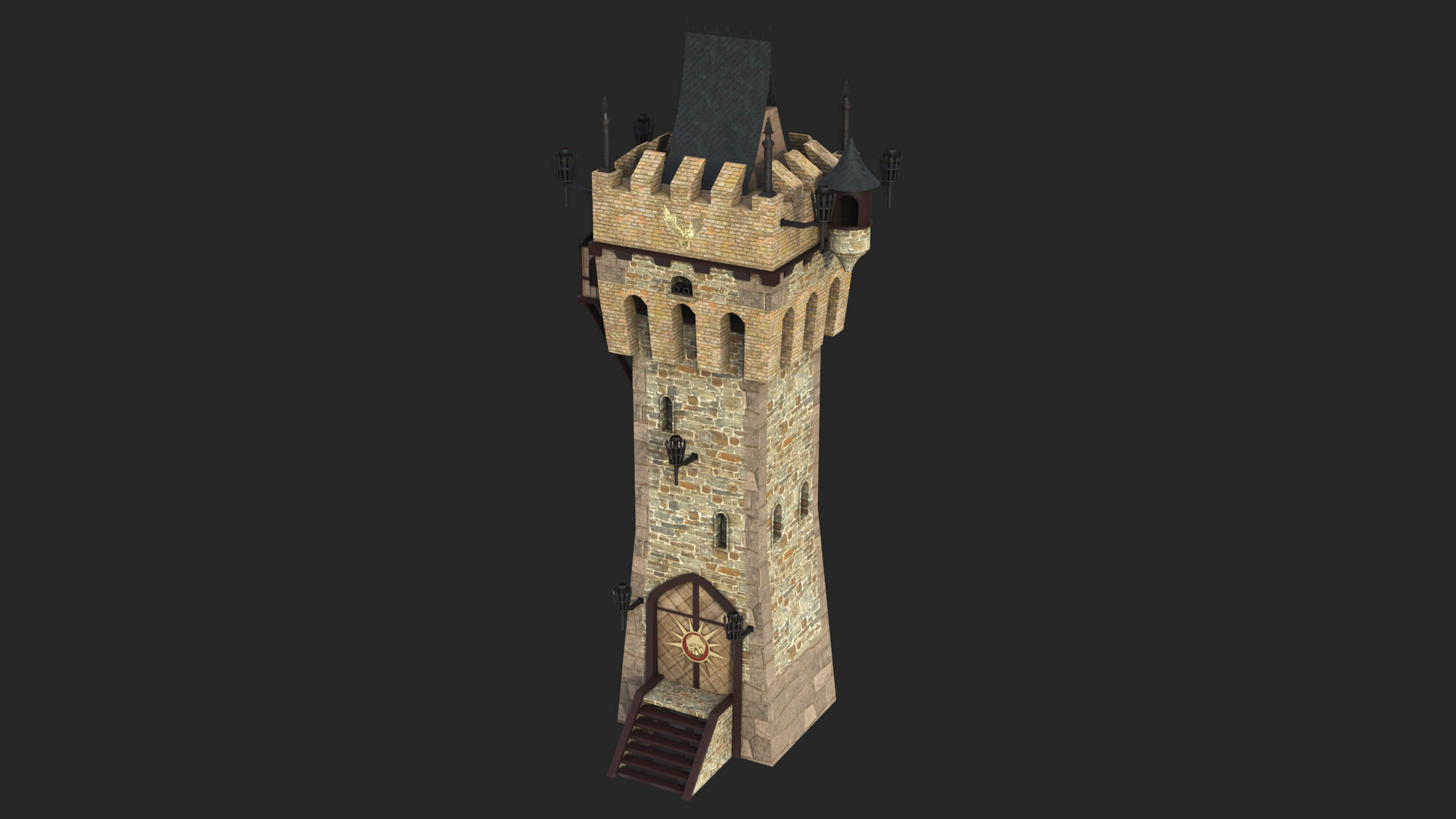 Castle Watch Tower 01 All PBR Unity UE Textures Included - 3D Model by ...