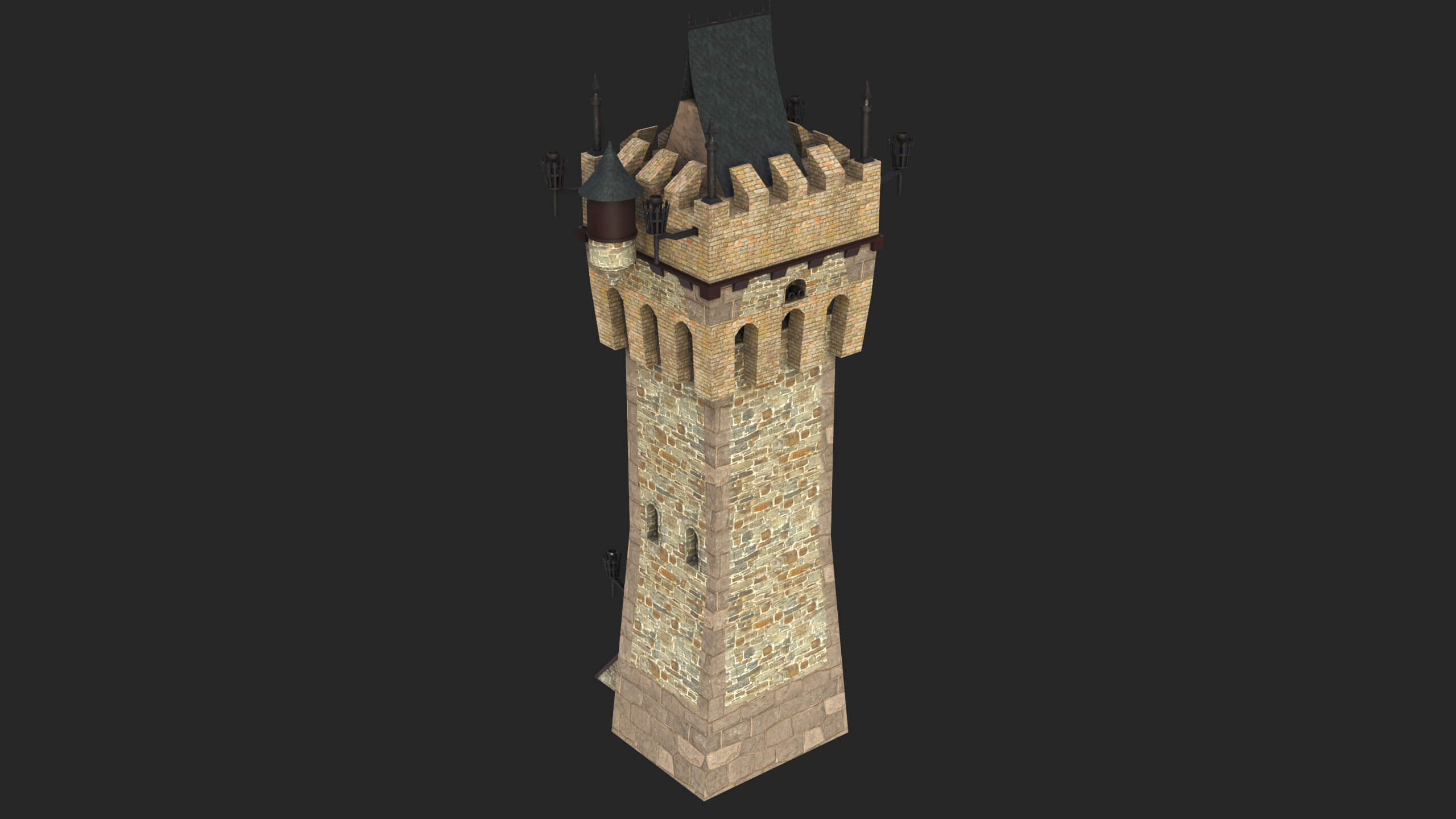 Castle Watch Tower 01 All PBR Unity UE Textures Included - 3D Model by ...
