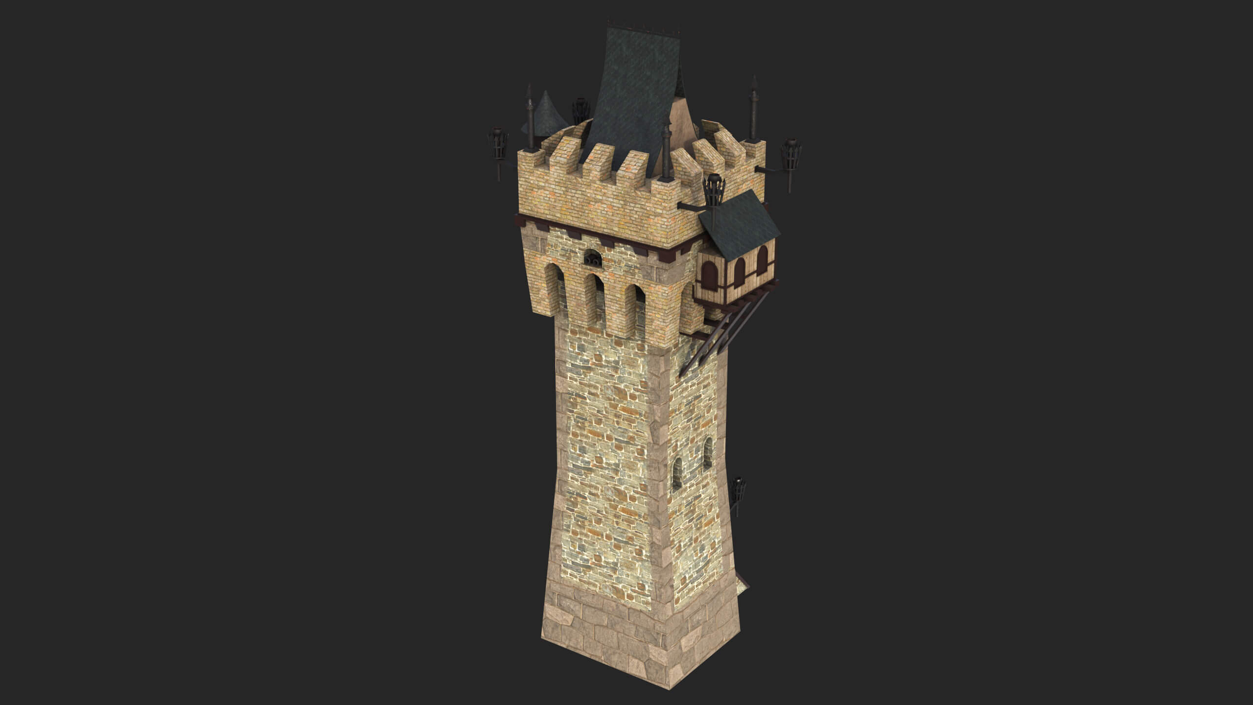 Castle Watch Tower 01 All PBR Unity UE Textures Included - 3D Model by ...