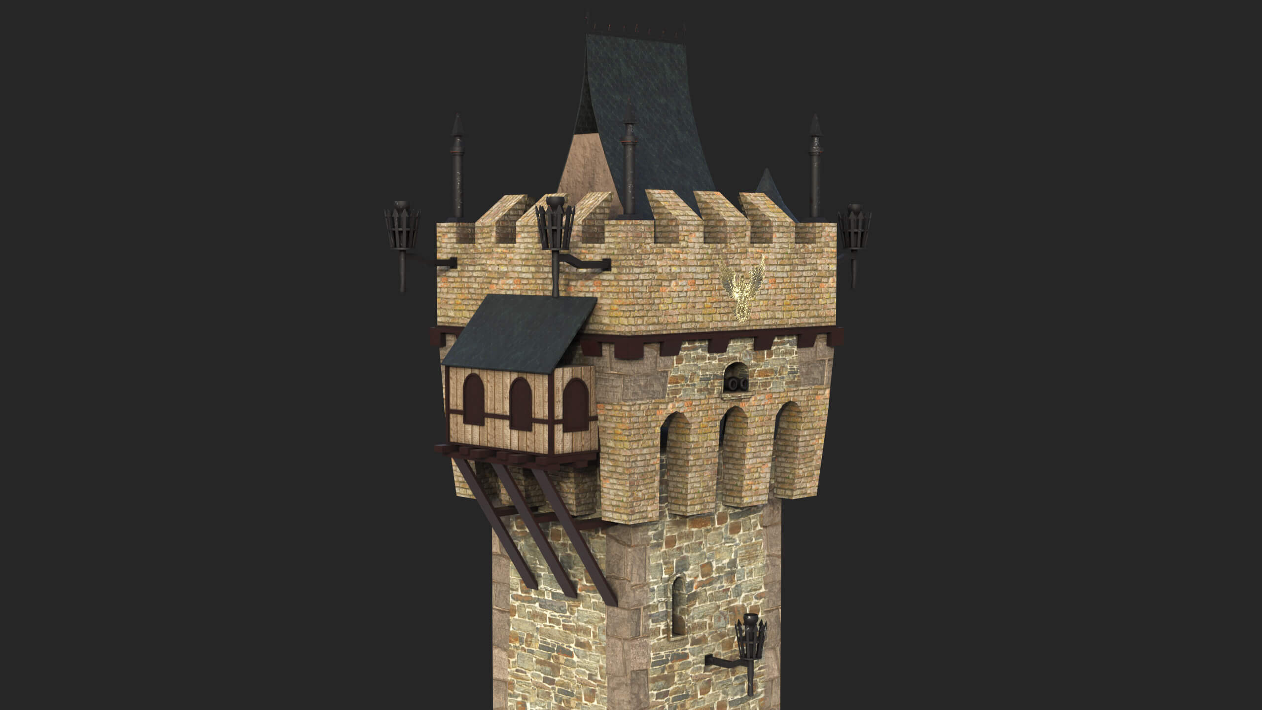 Castle Watch Tower 01 All PBR Unity UE Textures Included - 3D Model by ...