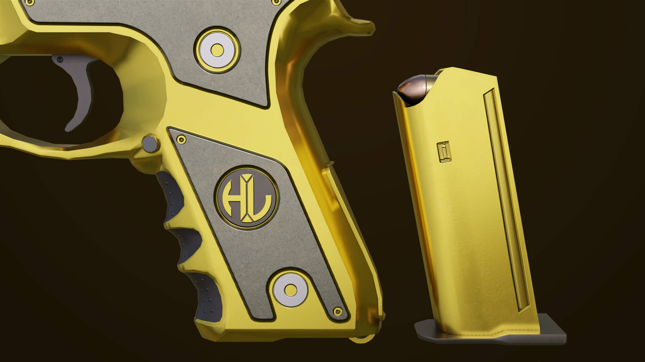 Golden Pistol 02 All PBR Unity UE Textures Included - 3D Model by Eight ...