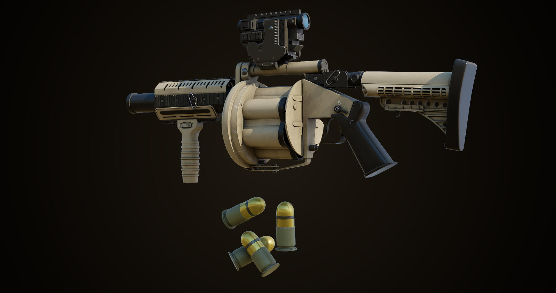 Grenade Launcher Gun PBR Unity UE V-Ray Textures Sandle 3D Model by ...