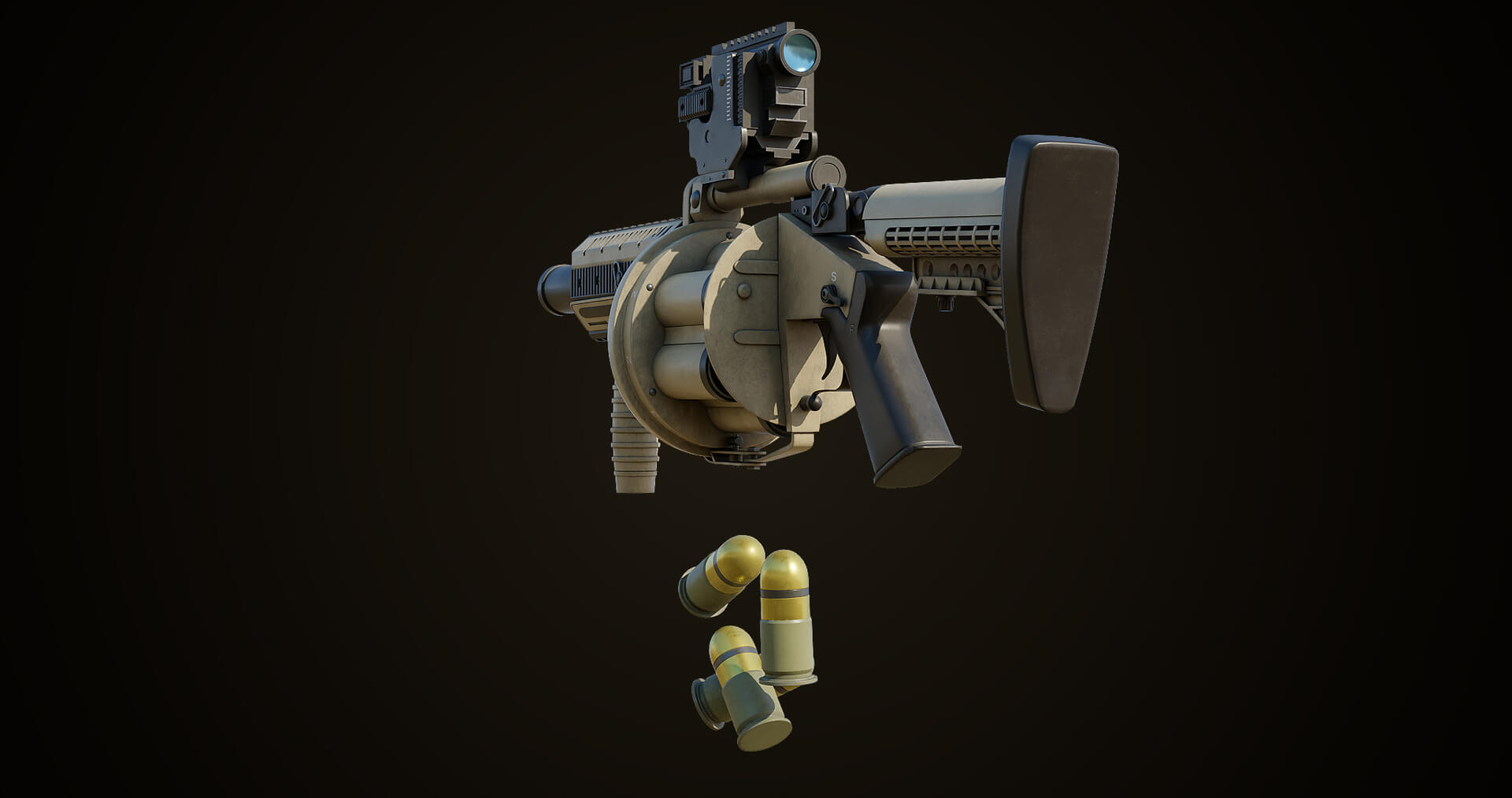 Grenade Launcher Gun PBR Unity UE V-Ray Textures Sandle 3D Model by ...