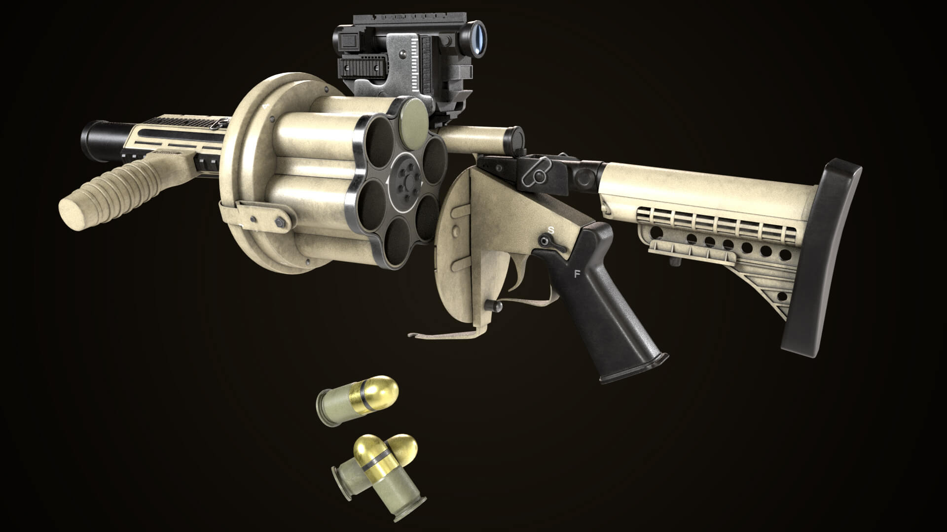 Grenade Launcher Gun PBR Unity UE V-Ray Textures Sandle 3D Model by ...