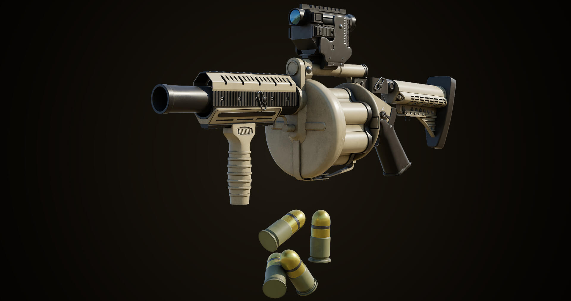 Grenade Launcher Gun PBR Unity UE V-Ray Textures Sandle 3D Model by ...