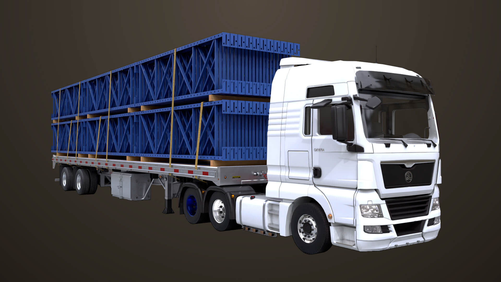 Heavy Truck 04 Flatbed Load Trailer PBR - 3D Model by Eight Vertex