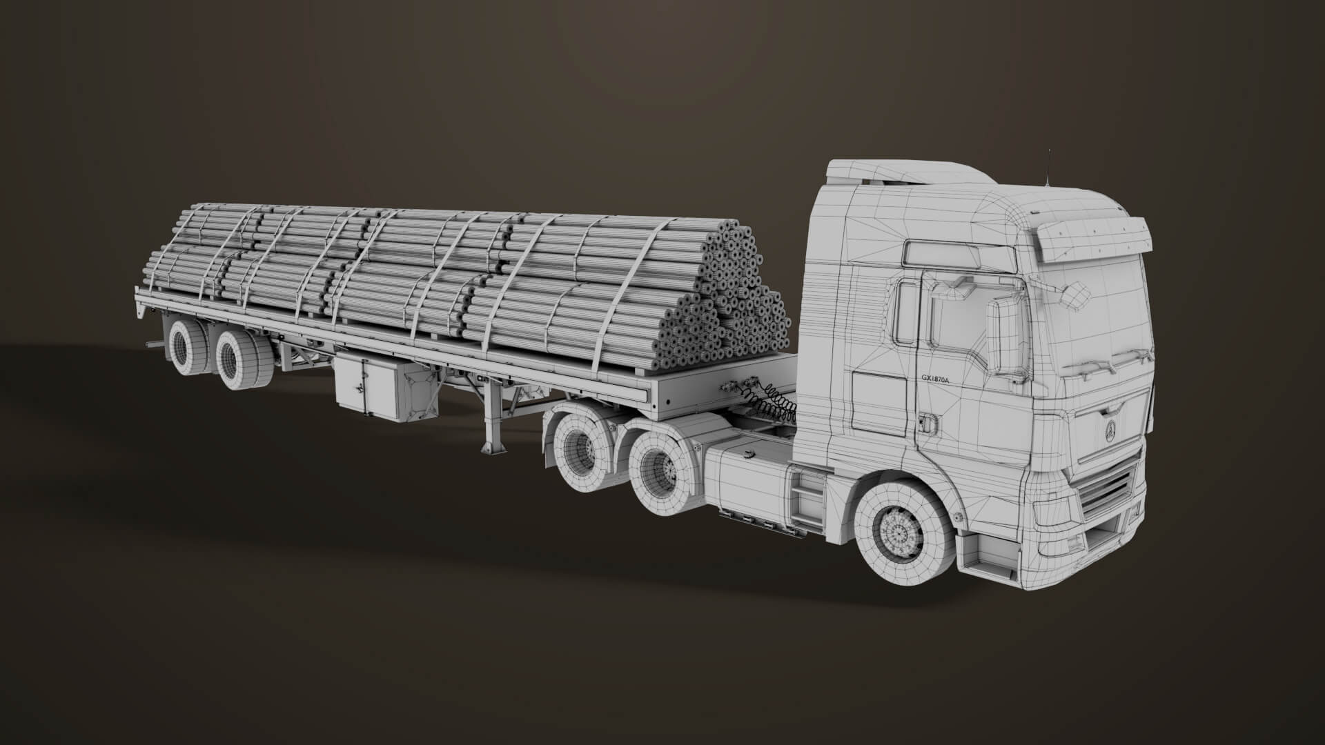 Heavy Truck 04 Flatbed Load Trailer PBR - 3D Model by Eight Vertex