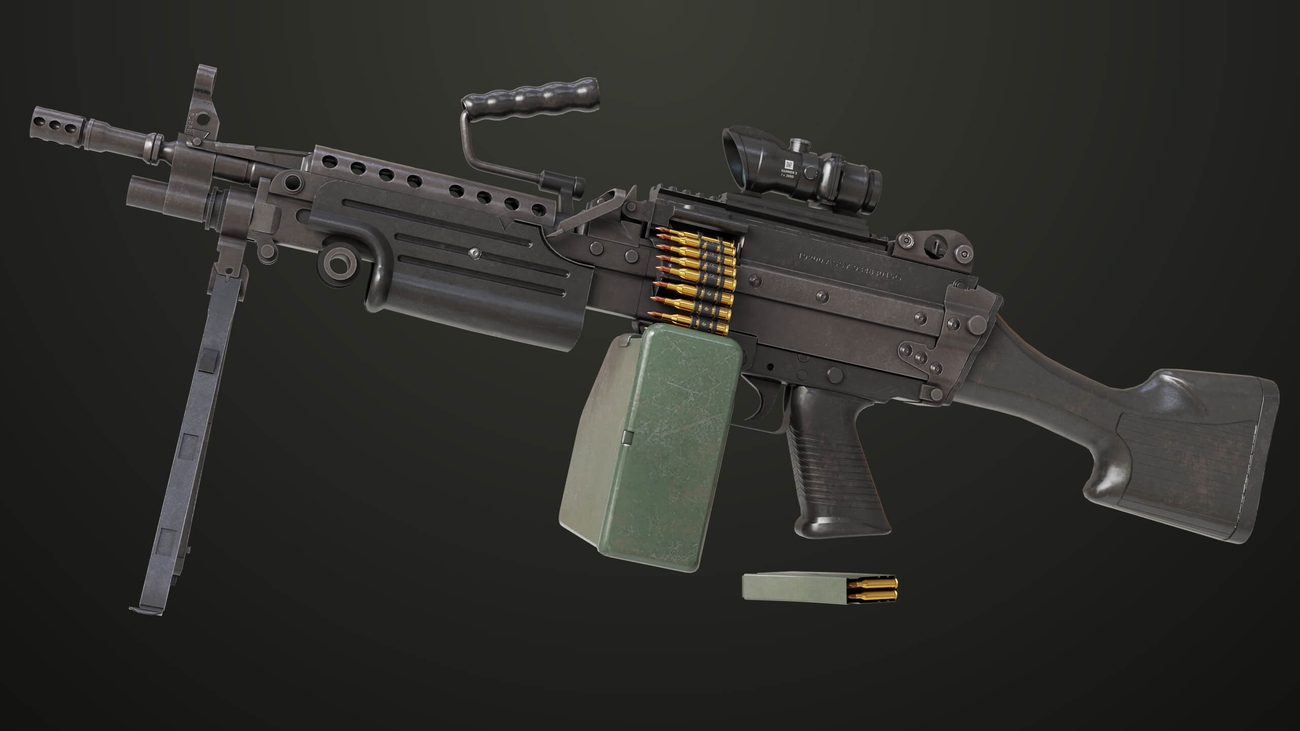 Machine Gun 12 All PBR Unity UE Textures - 3D Model by Eight Vertex