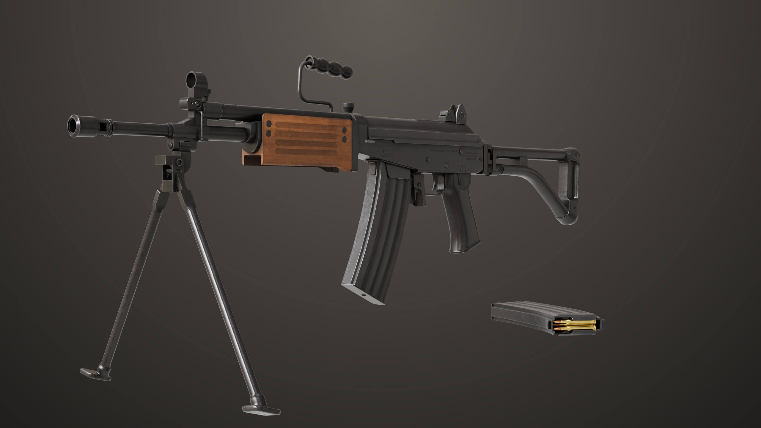 Machine Gun 13 Wood Handle All PBR Unity UE Textures - 3D Model by ...