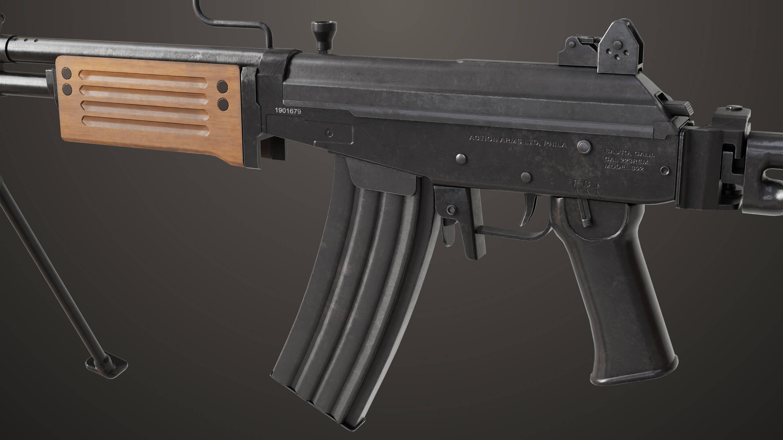 Machine Gun 13 Wood Handle All PBR Unity UE Textures - 3D Model by ...