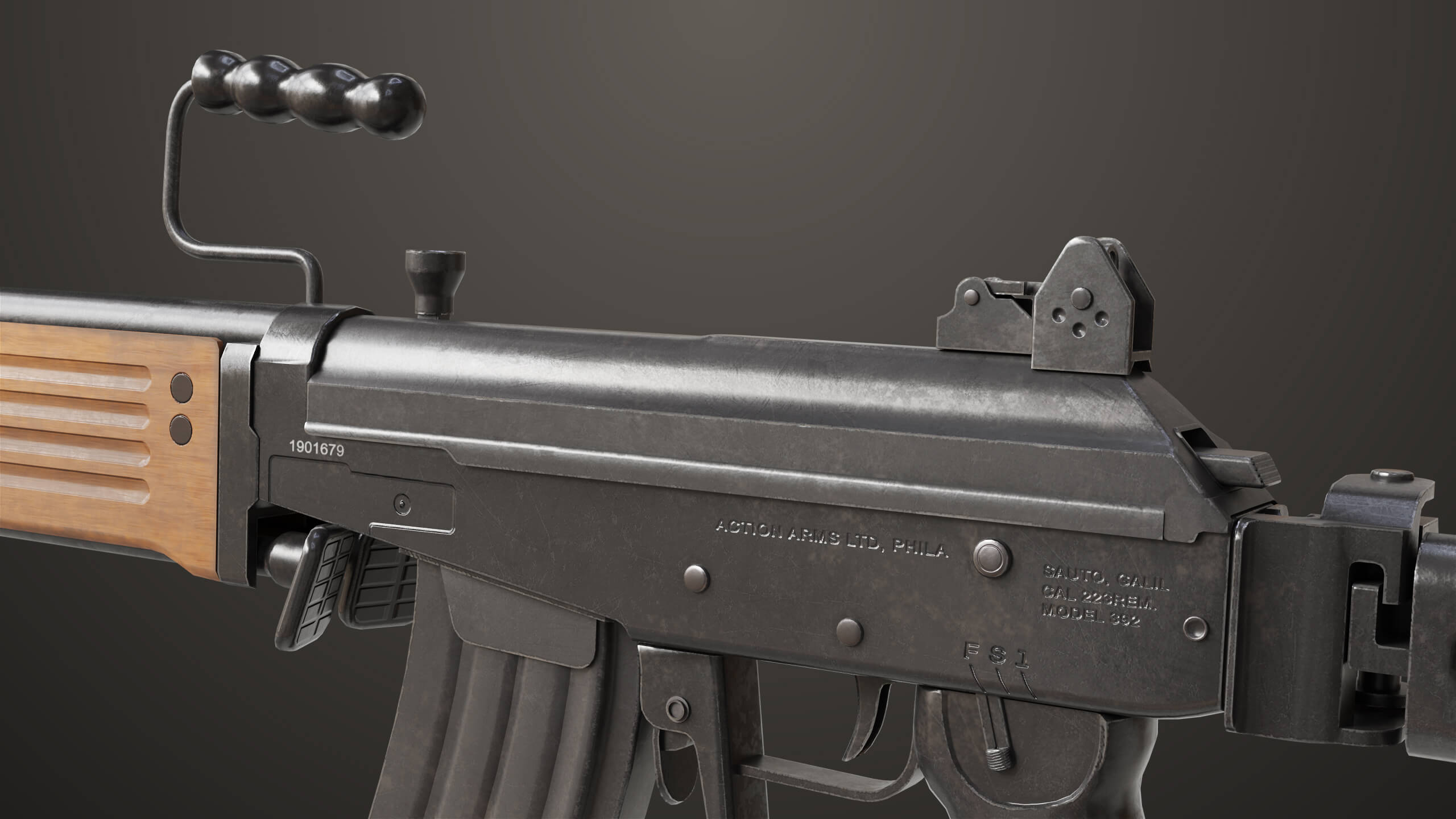 Machine Gun 13 Wood Handle All PBR Unity UE Textures - 3D Model by ...