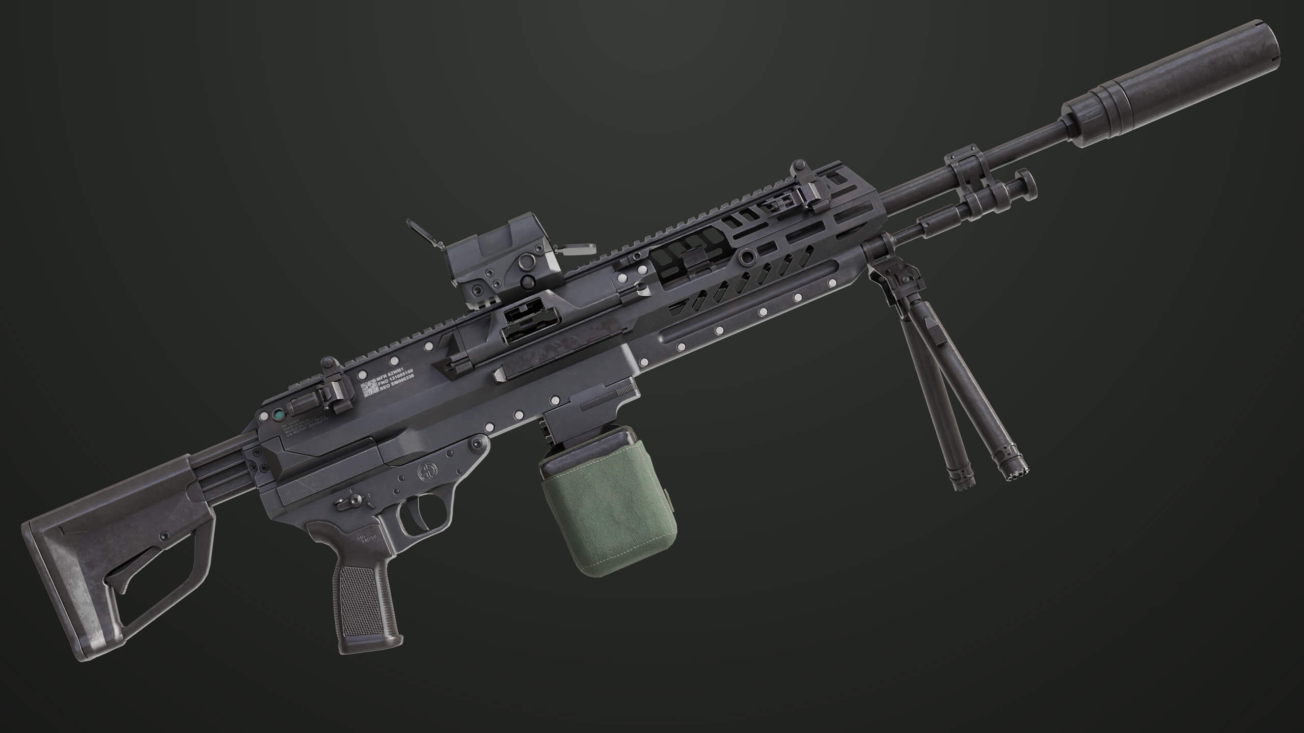 Machine Gun 14 Black All PBR Unity UE Textures - 3D Model by Eight Vertex