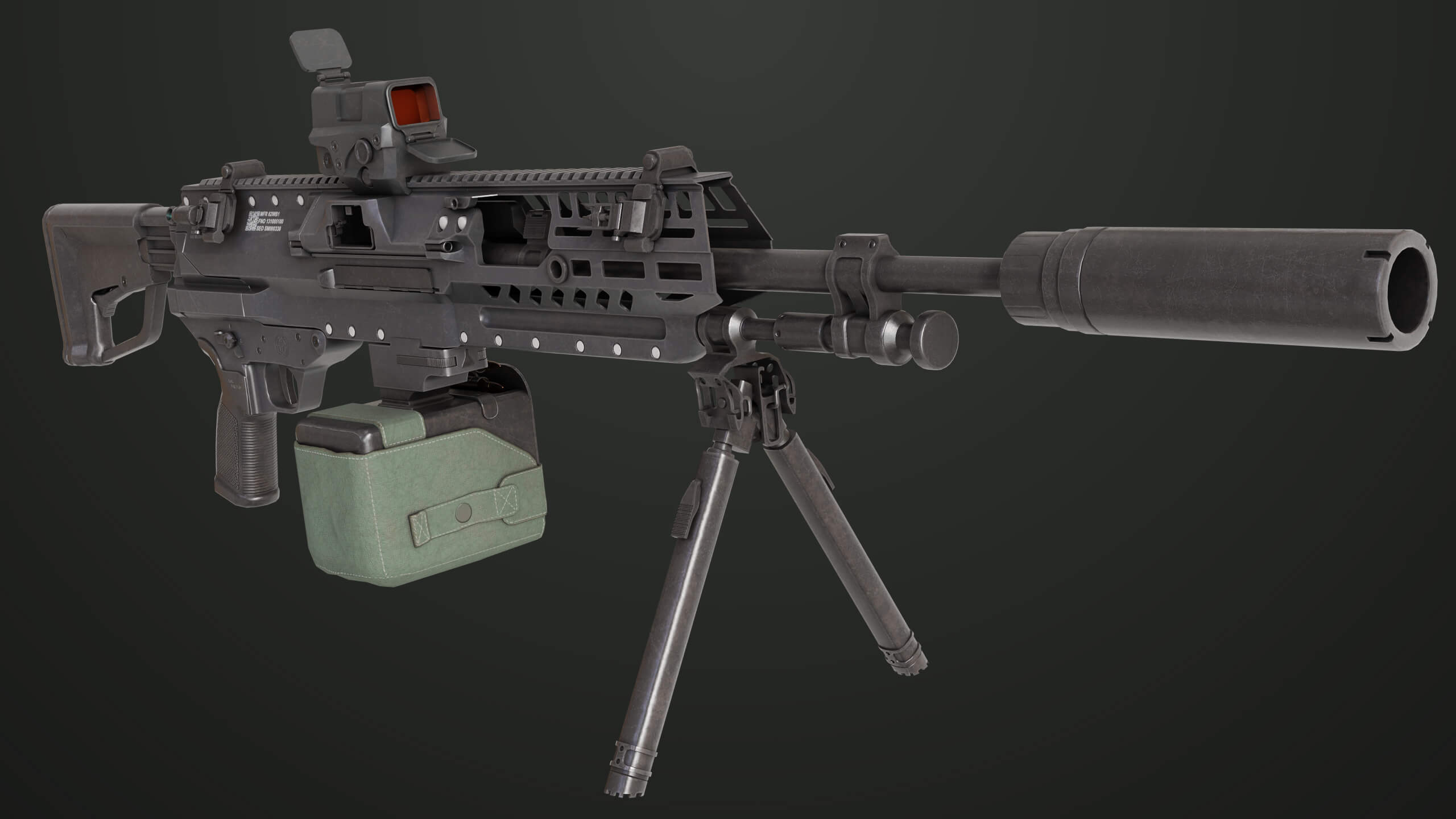 Machine Gun 14 Black All PBR Unity UE Textures - 3D Model by Eight Vertex
