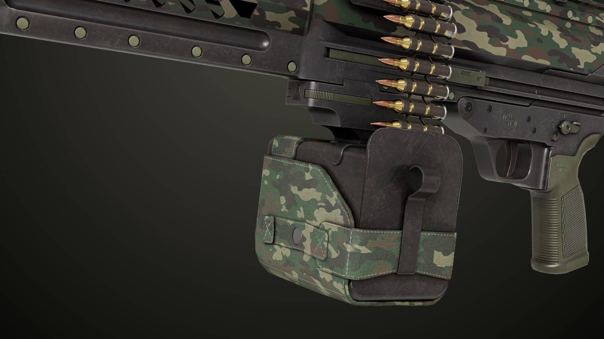 Machine Gun 14 Military Green All PBR Unity UE - 3D Model by Eight Vertex