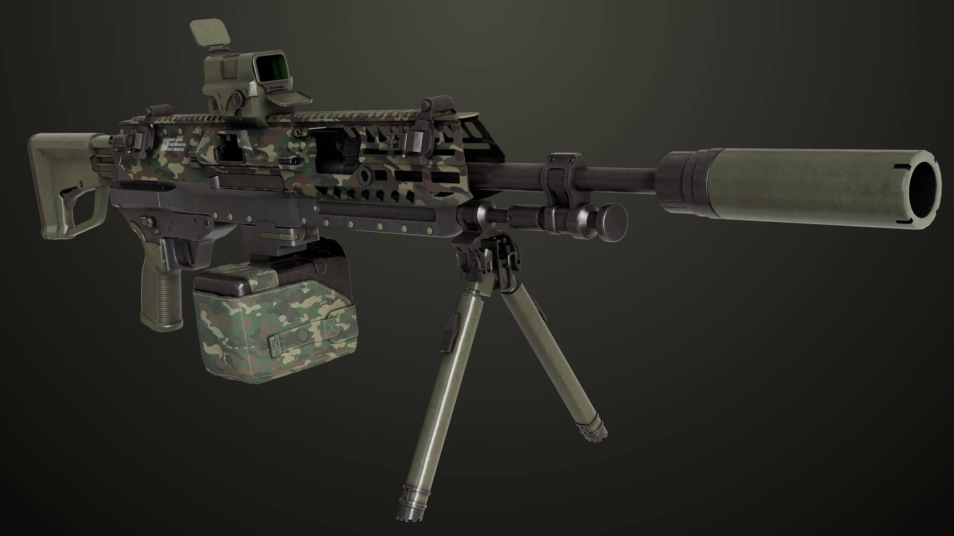 Machine Gun 14 Military Green All PBR Unity UE - 3D Model by Eight Vertex