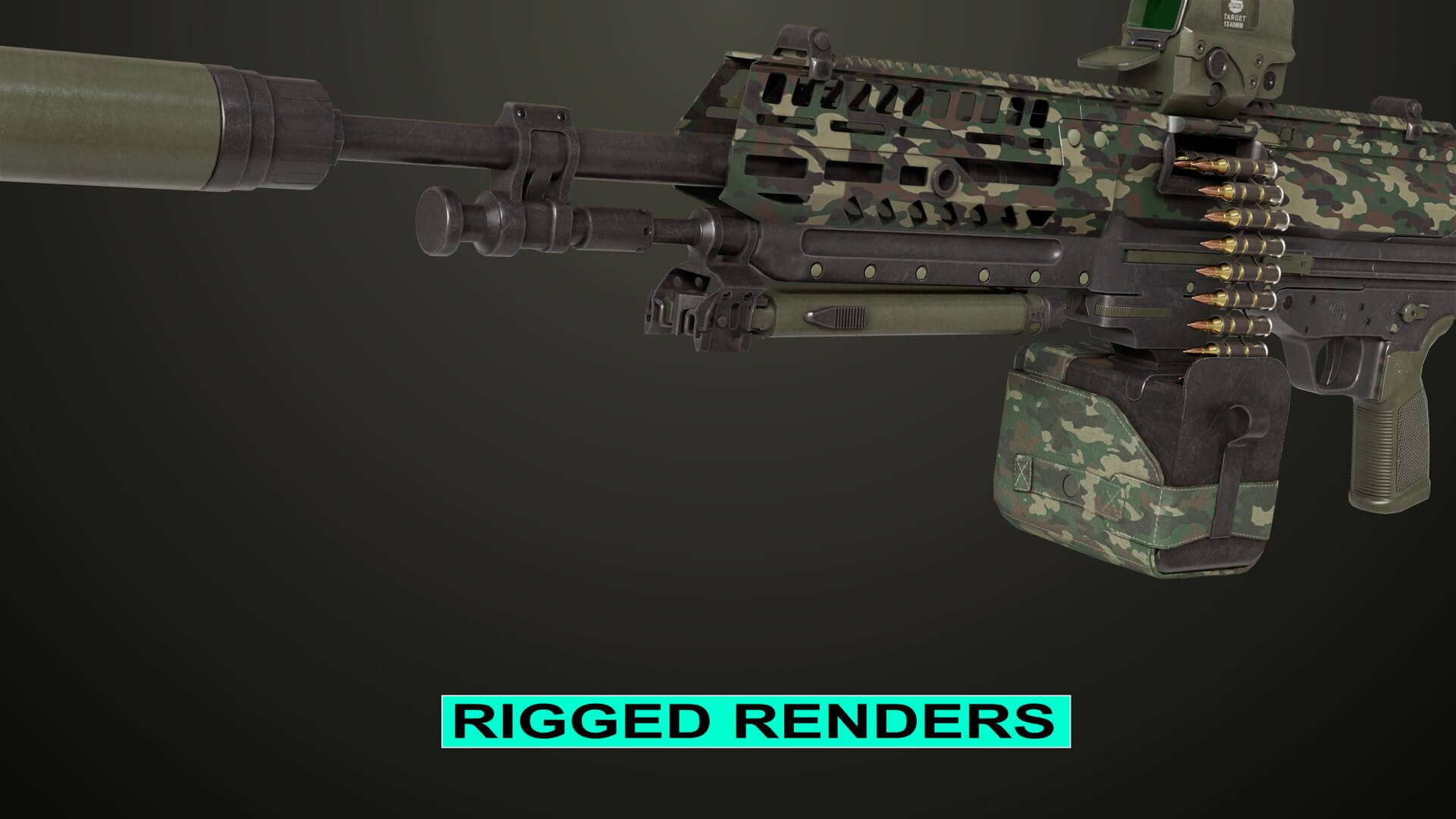 Machine Gun 14 Military Green All PBR Unity UE - 3D Model by Eight Vertex