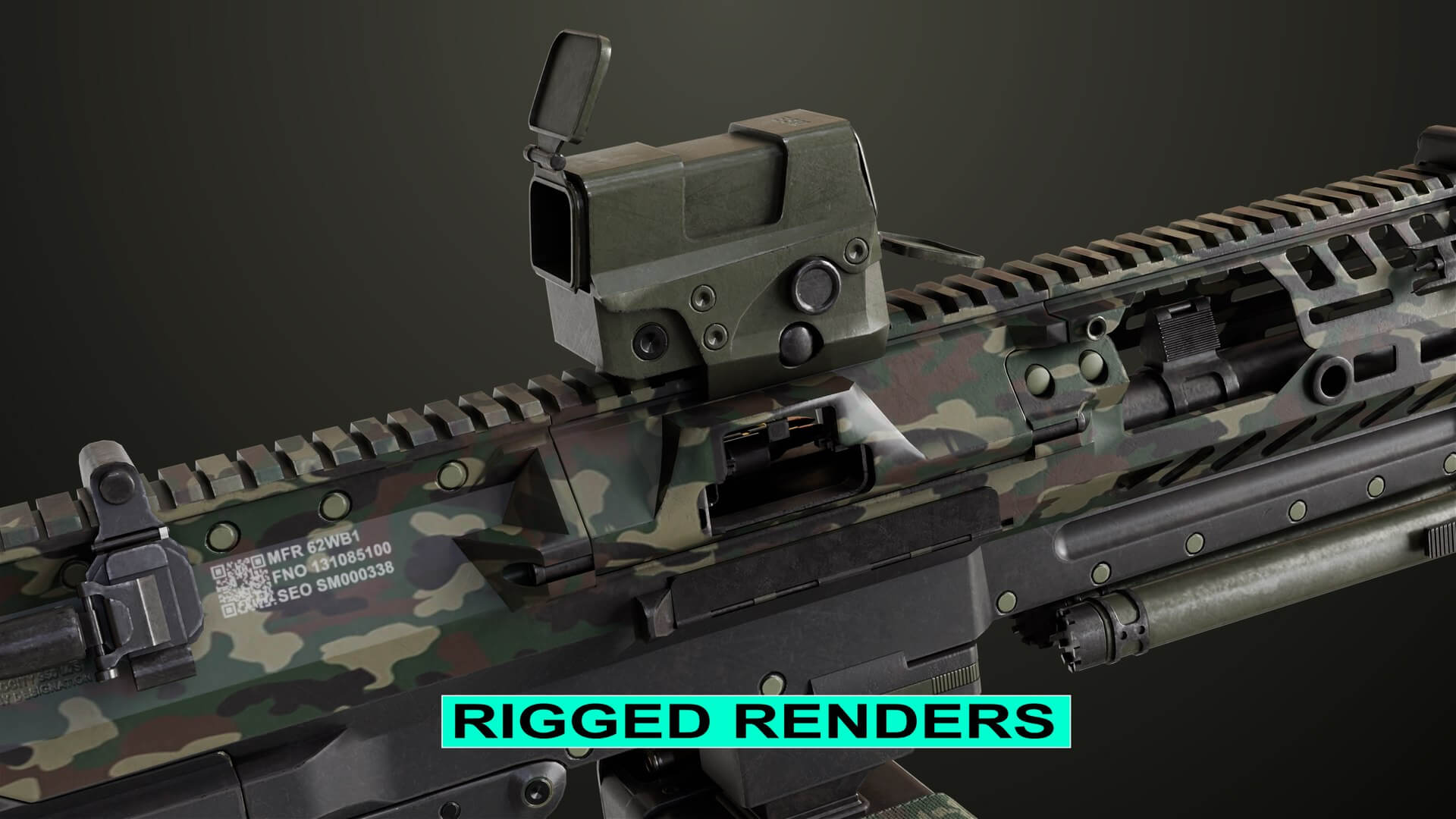 Machine Gun 14 Military Green All PBR Unity UE - 3D Model by Eight Vertex