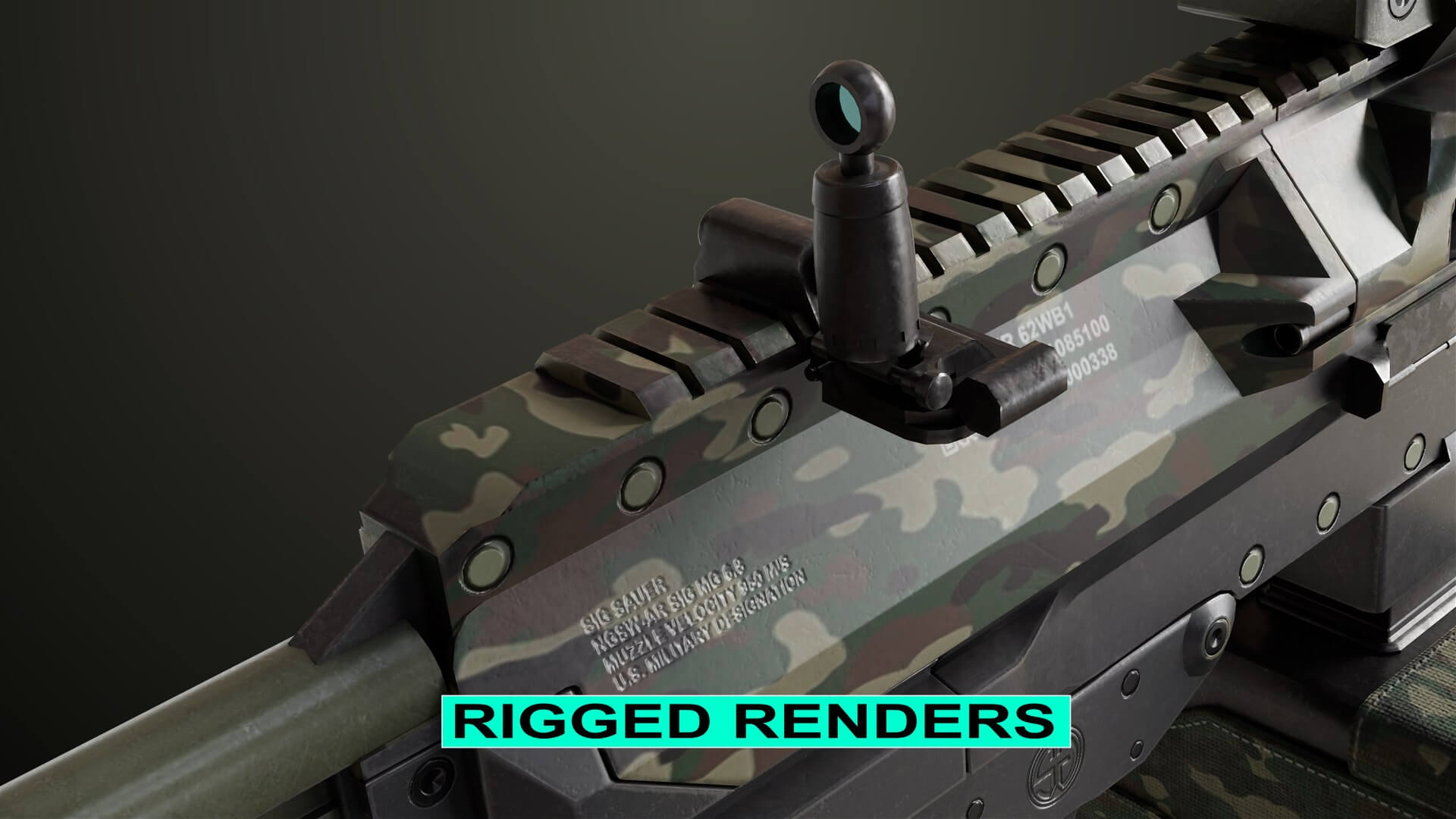 Machine Gun 14 Military Green All PBR Unity UE - 3D Model by Eight Vertex