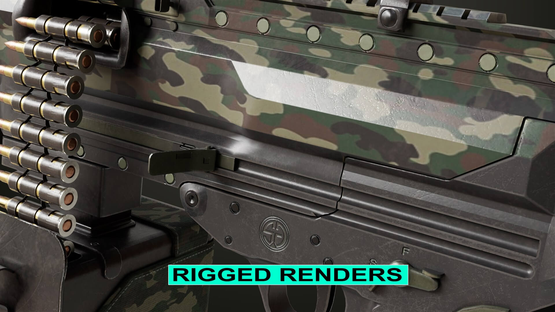 Machine Gun 14 Military Green All PBR Unity UE - 3D Model by Eight Vertex