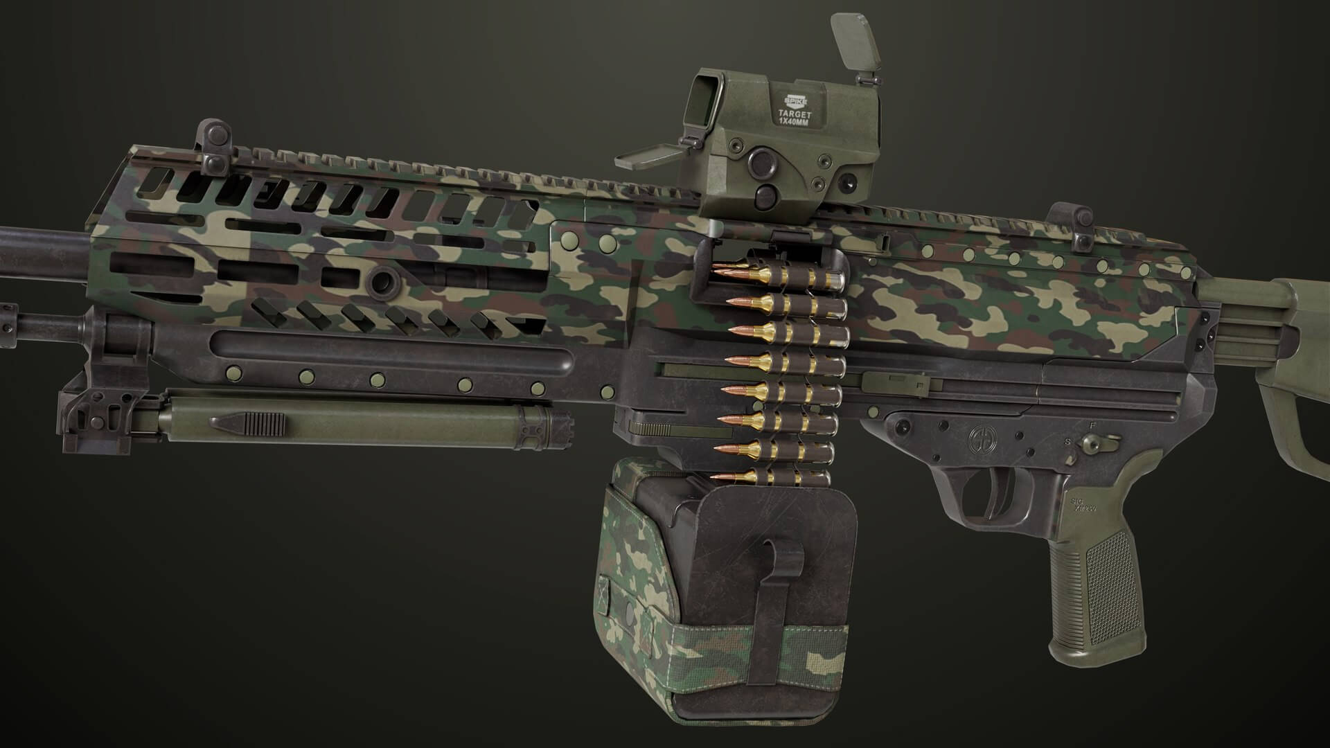Machine Gun 14 Military Green All PBR Unity UE - 3D Model by Eight Vertex
