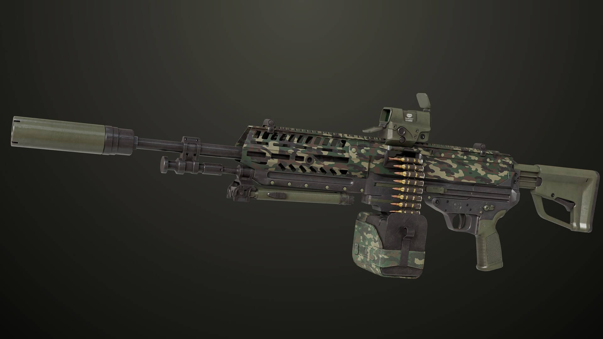 Machine Gun 14 Military Green All PBR Unity UE - 3D Model by Eight Vertex