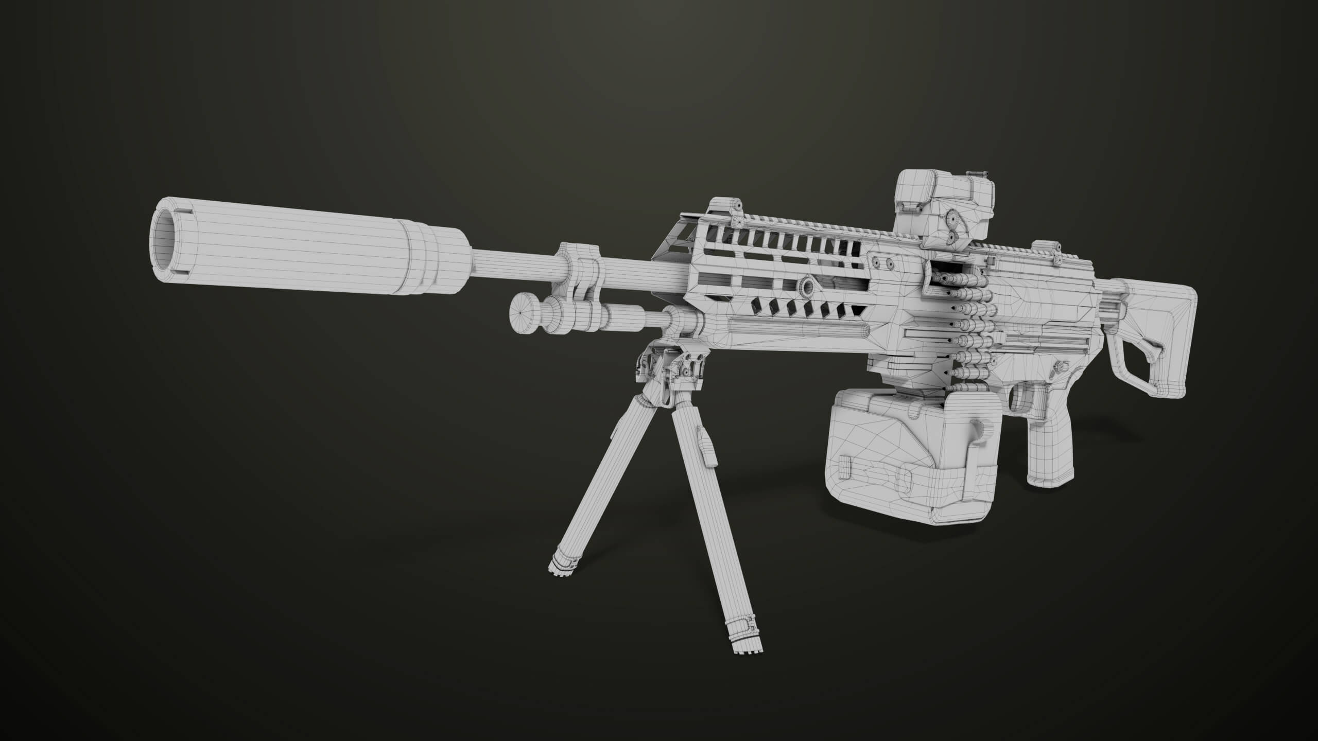 Machine Gun 14 Military Green All PBR Unity UE - 3D Model by Eight Vertex