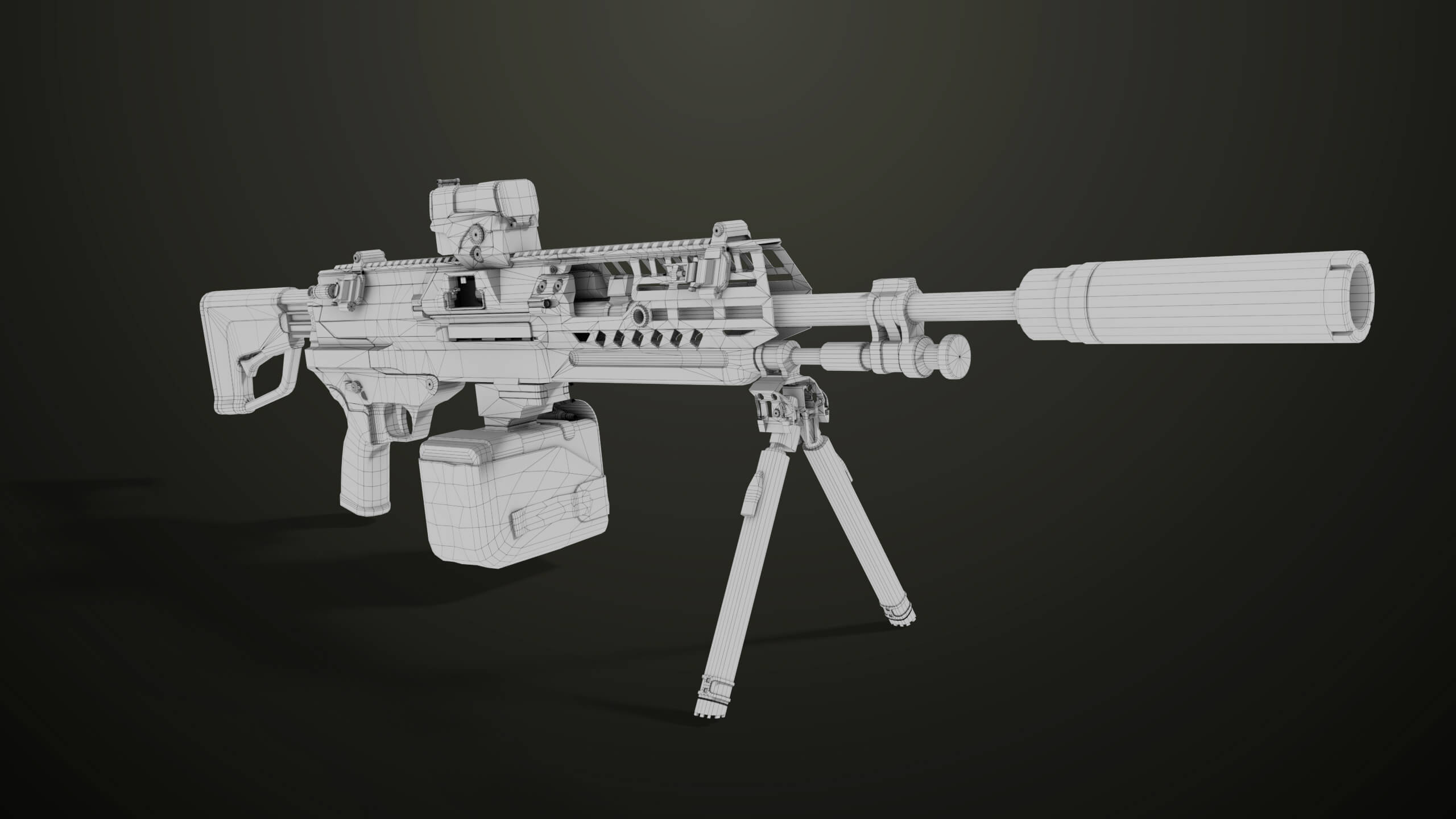Machine Gun 14 Military Green All PBR Unity UE - 3D Model by Eight Vertex
