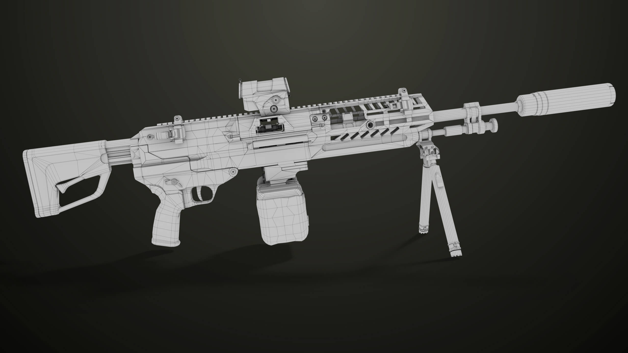 Machine Gun 14 Military Green All PBR Unity UE - 3D Model by Eight Vertex