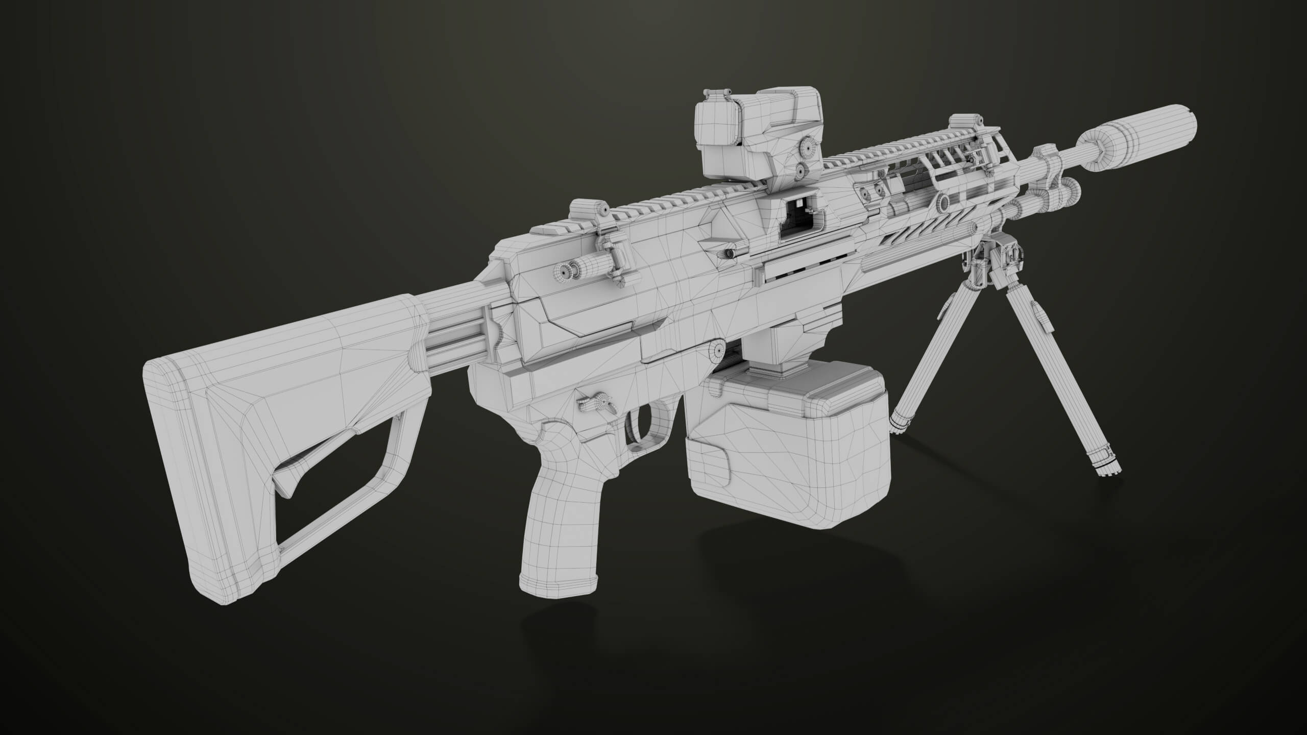 Machine Gun 14 Military Green All PBR Unity UE - 3D Model by Eight Vertex