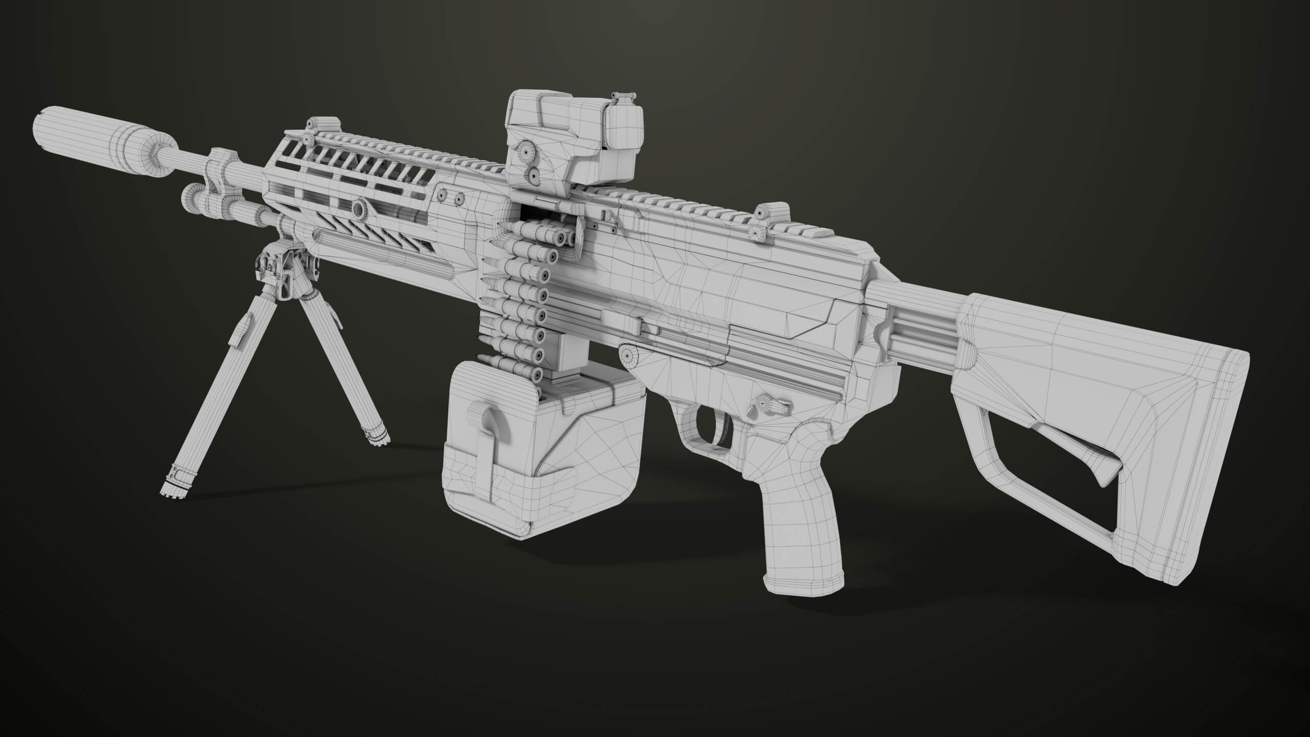 Machine Gun 14 Military Green All PBR Unity UE - 3D Model by Eight Vertex